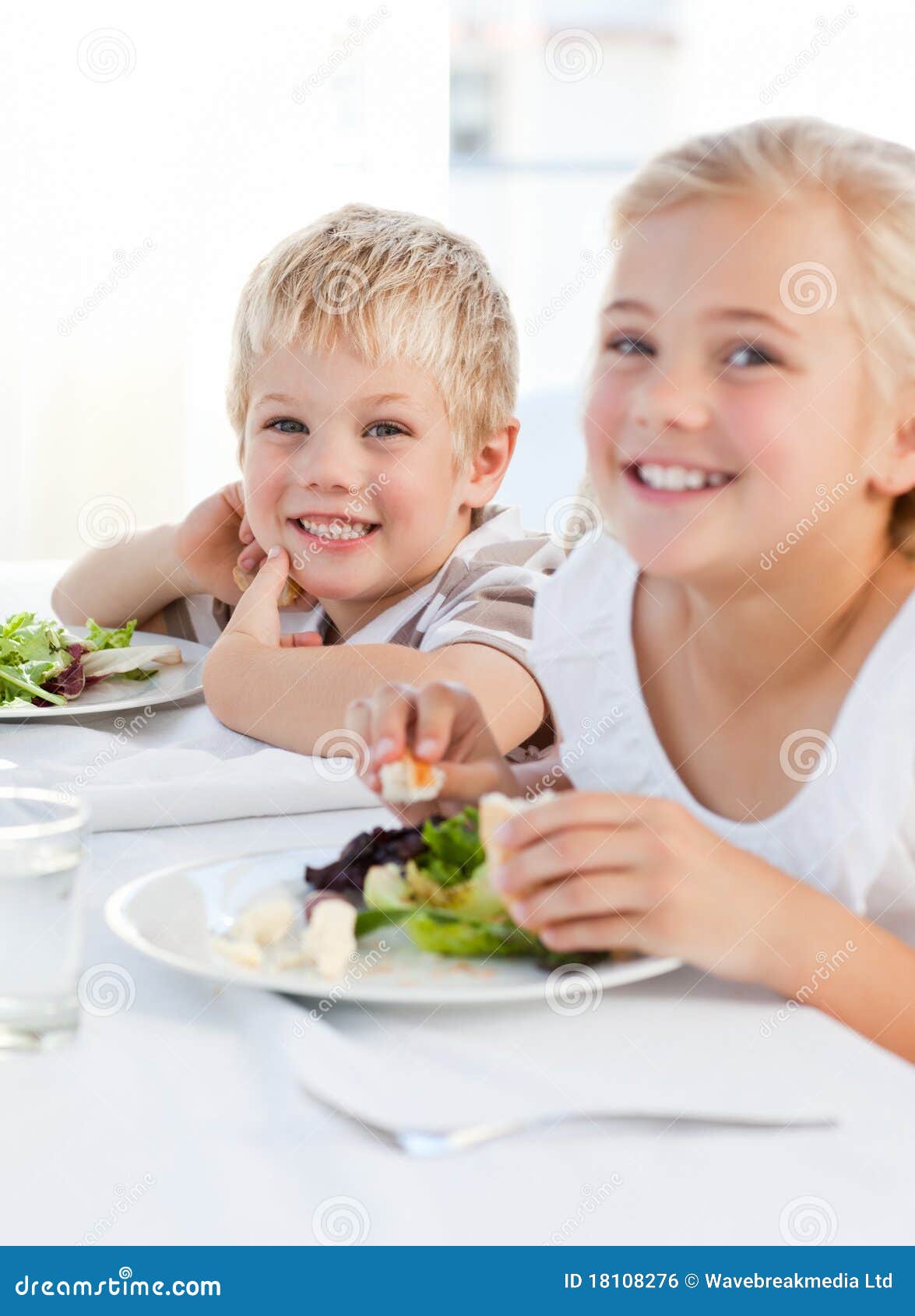 Happy Children at the Table Stock Photo - Image of childhood ...