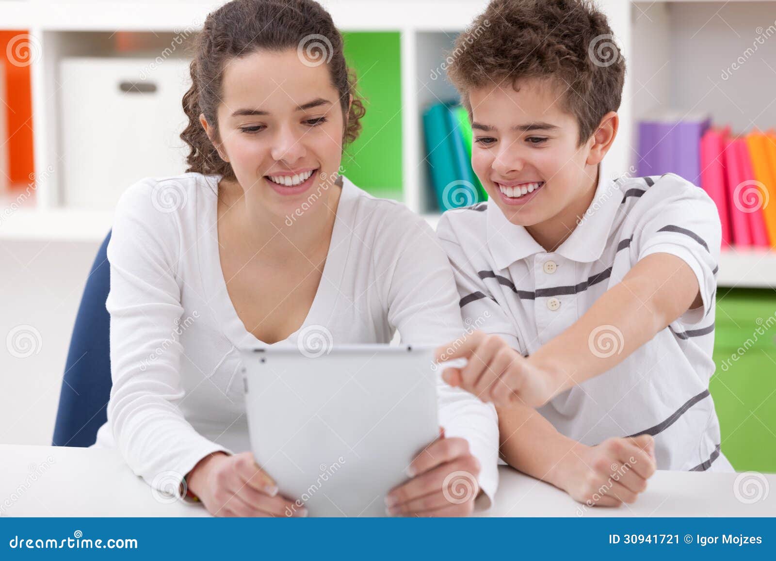 Happy Children with Tablet Pc Stock Image - Image of teamwork, female ...