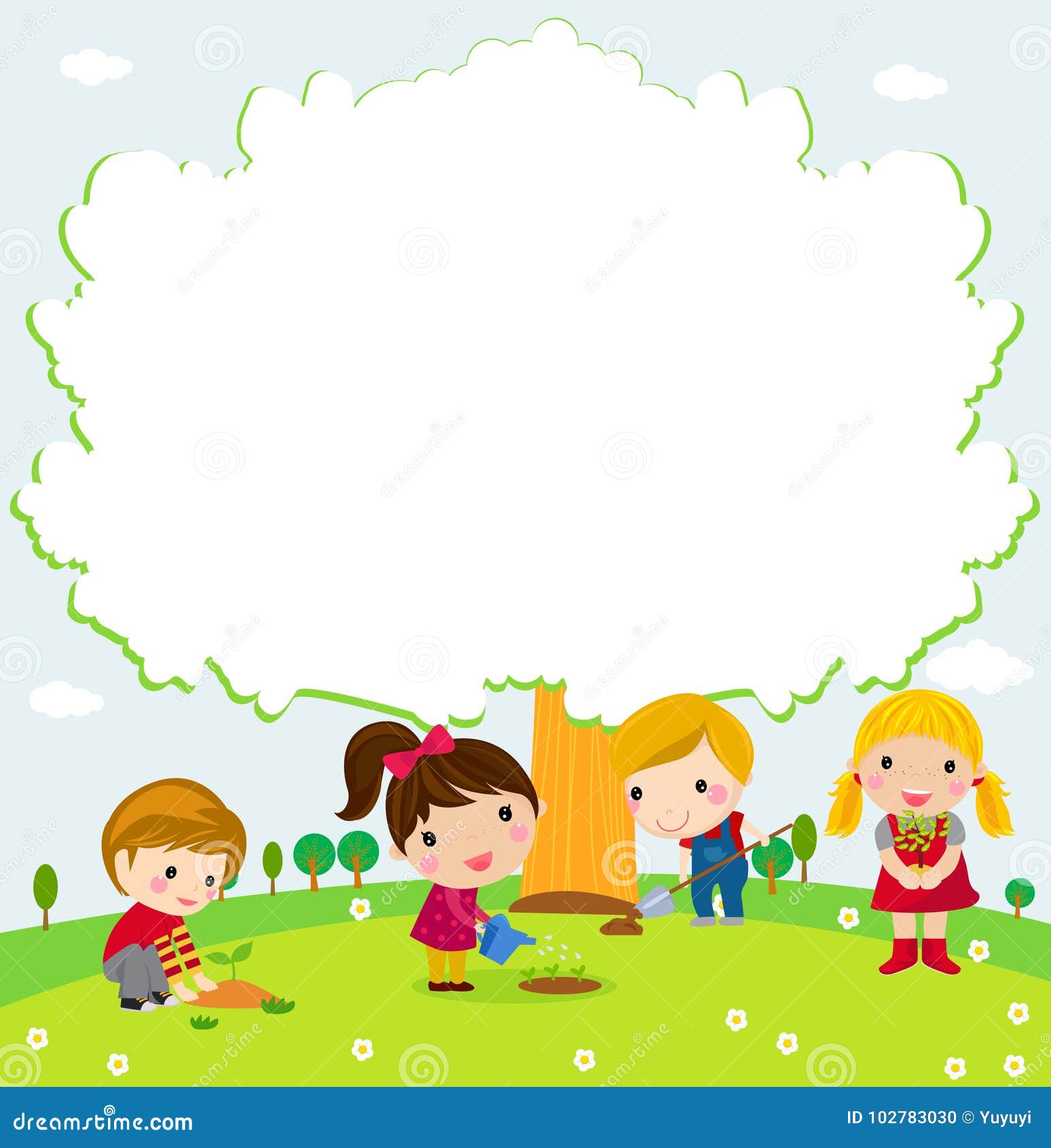 Happy children and tree stock vector. Illustration of path - 102783030
