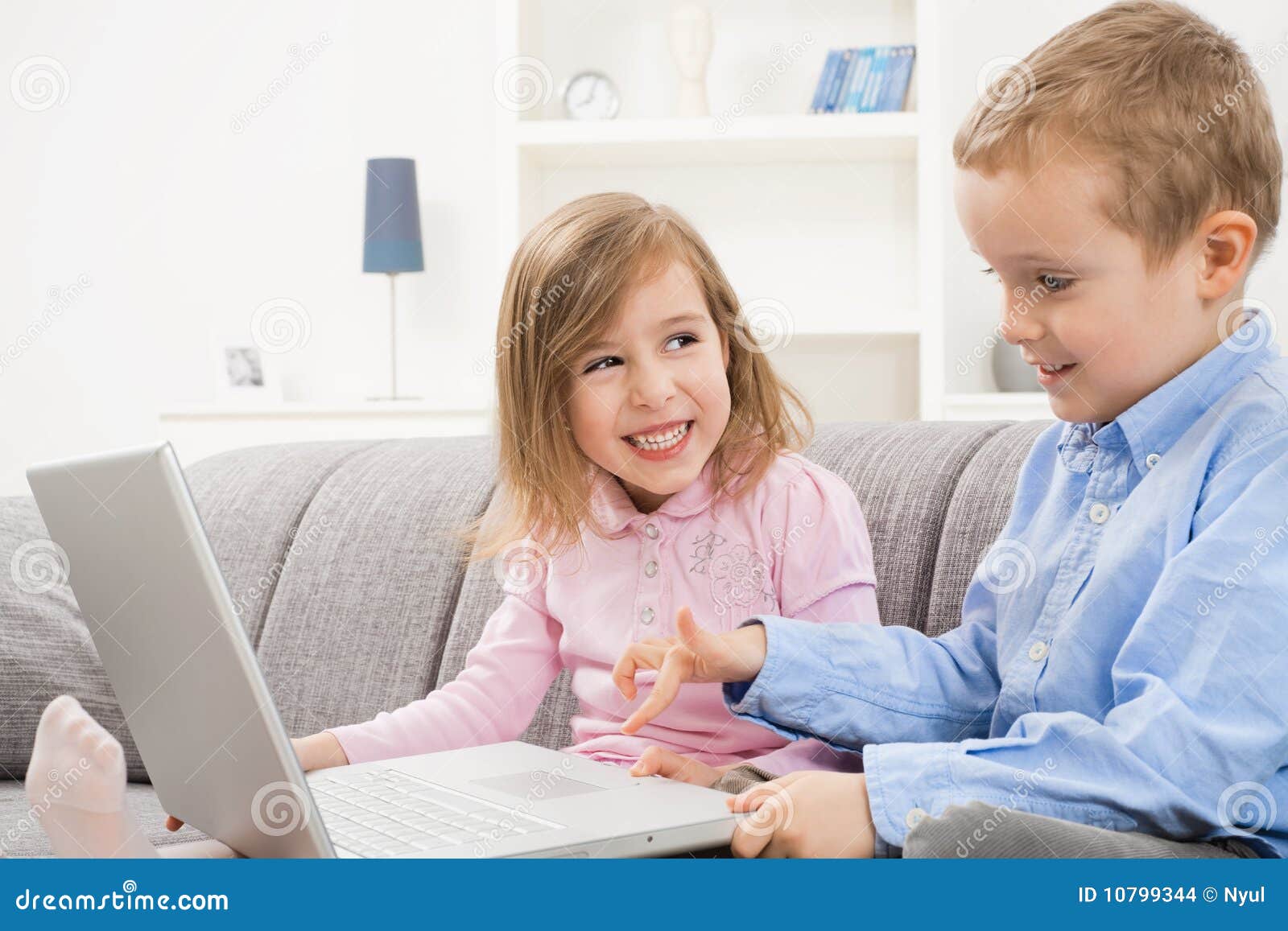 Happy Children Using Laptop Stock Photo - Image of face, girl: 10799344