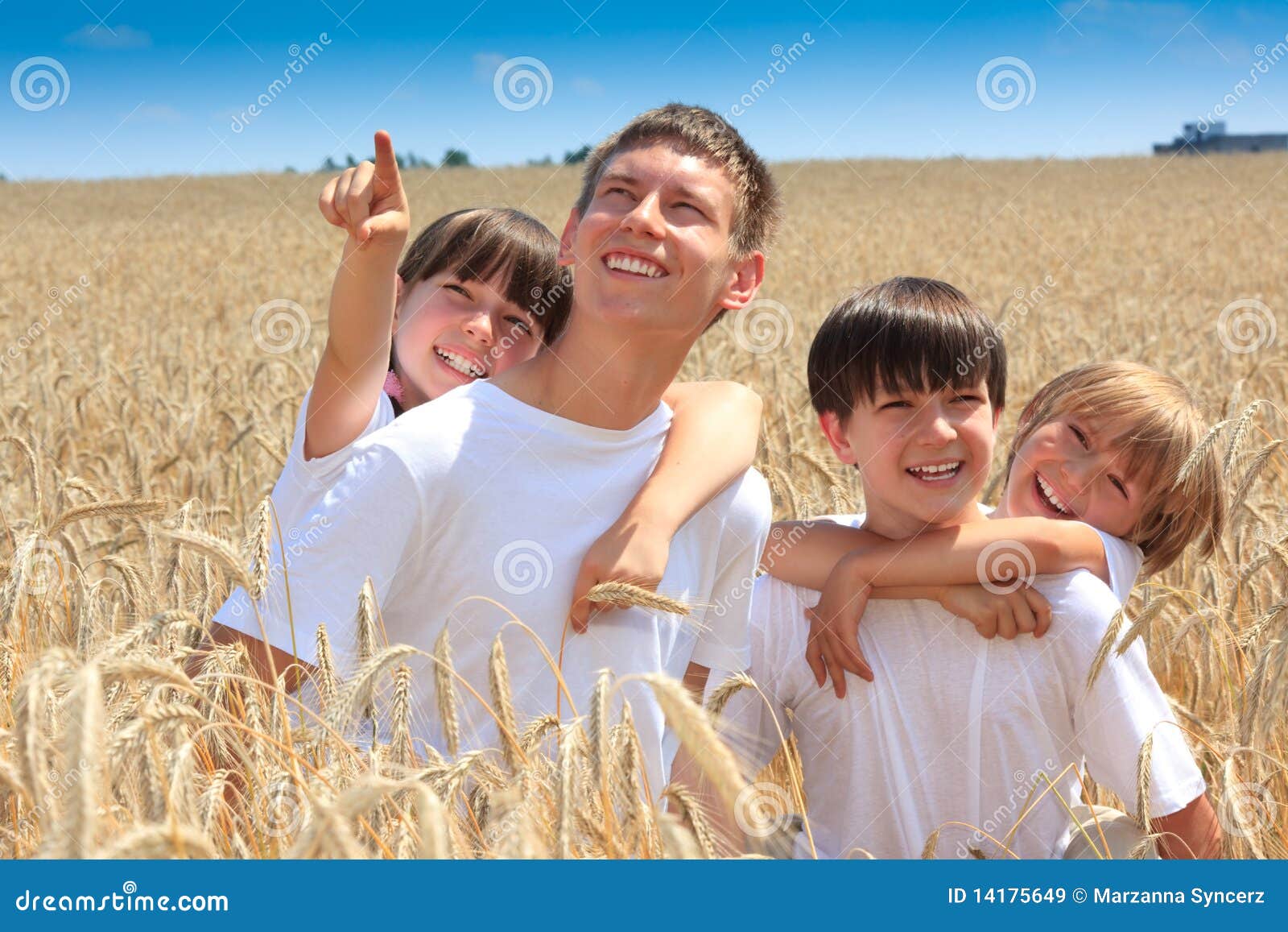 Happy Children in Wheat Field Stock Image - Image of playmate, cheer ...