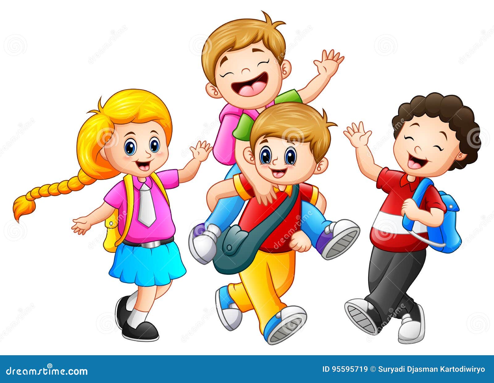 Happy childrens cartoon stock vector. Illustration of back - 95595719