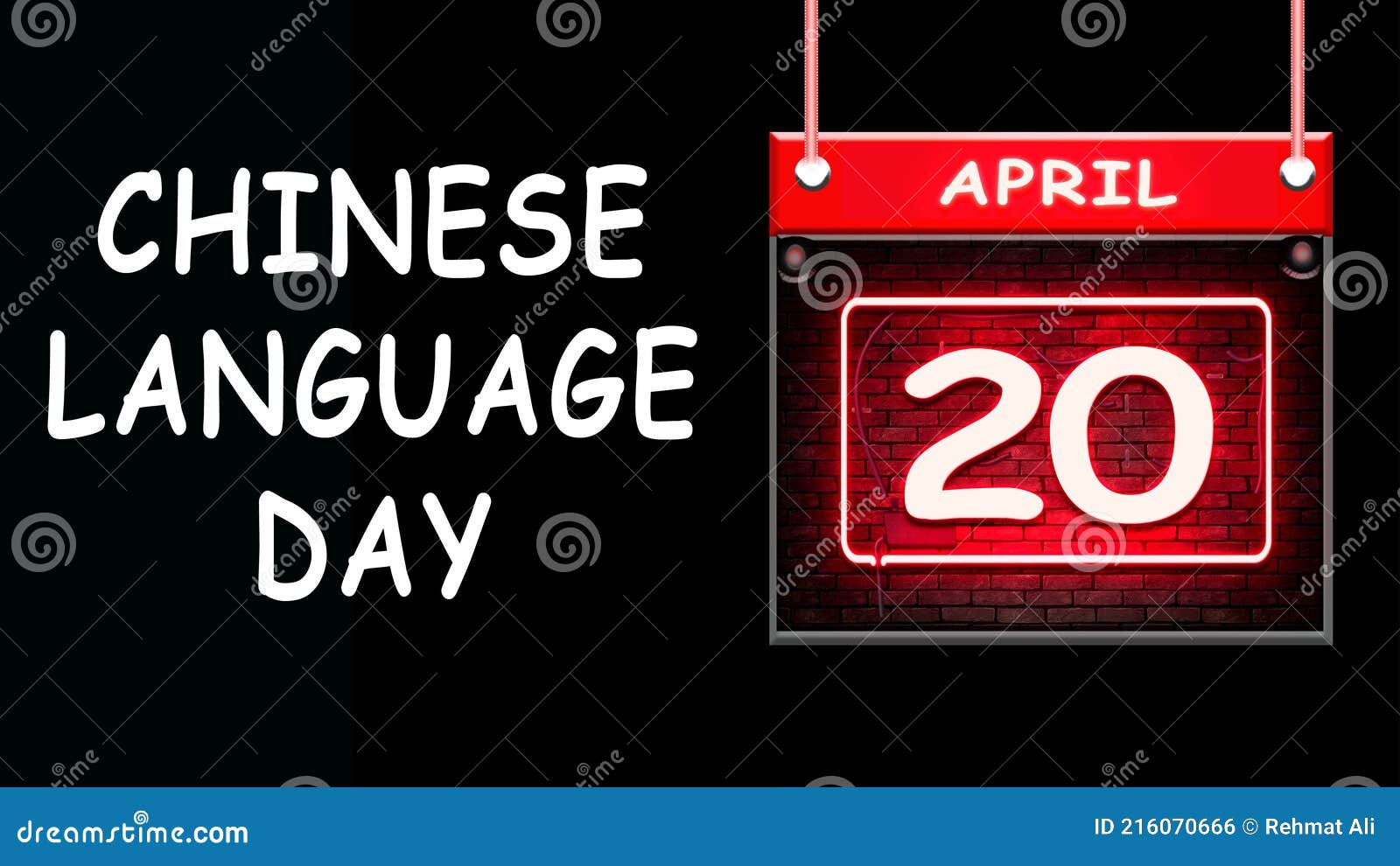 20 April, Chinese Language Day. Neon Text Effect on Bricks Background ...
