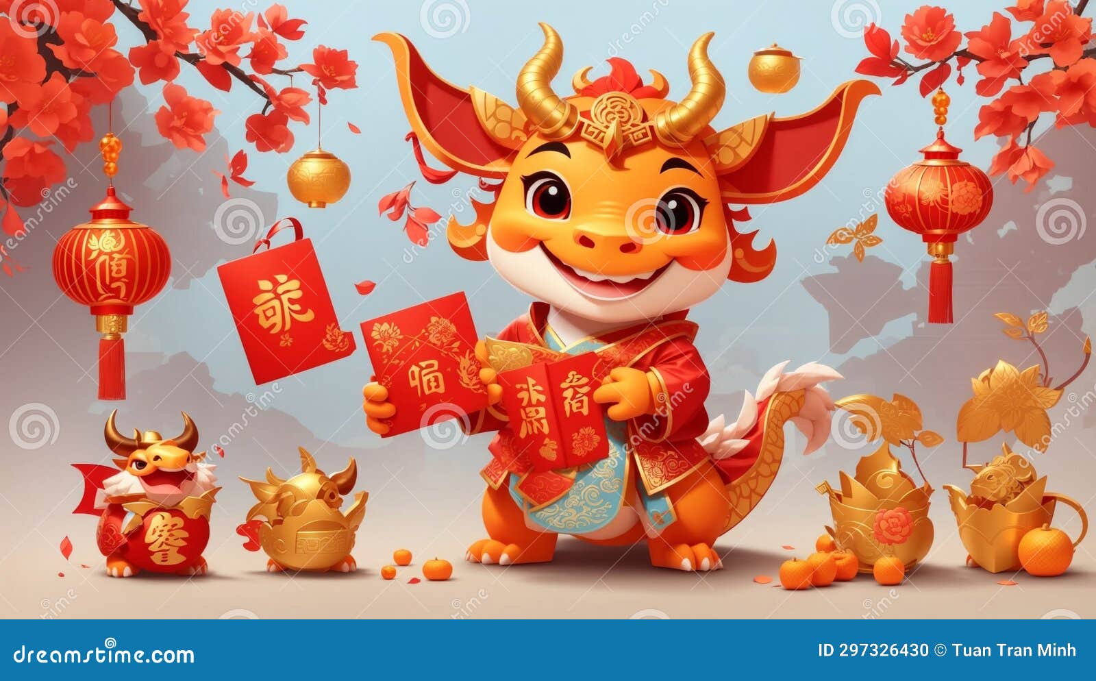 Happy Chinese New Year 2024 Cartoon Cute Dragon Age Character Set