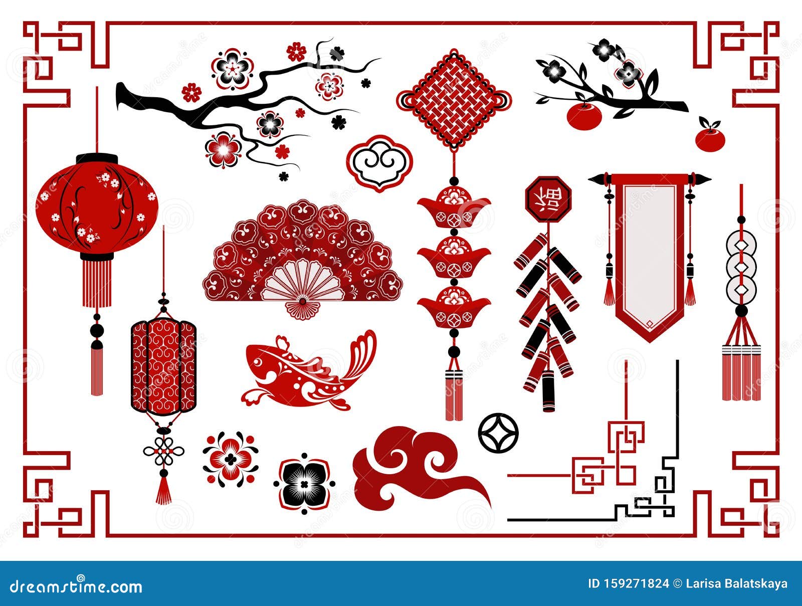Happy Chinese New Year. Chinese Traditional Decorative Elements and ... Happy Chinese New Year. Chinese Traditional Decorative Elements and ...