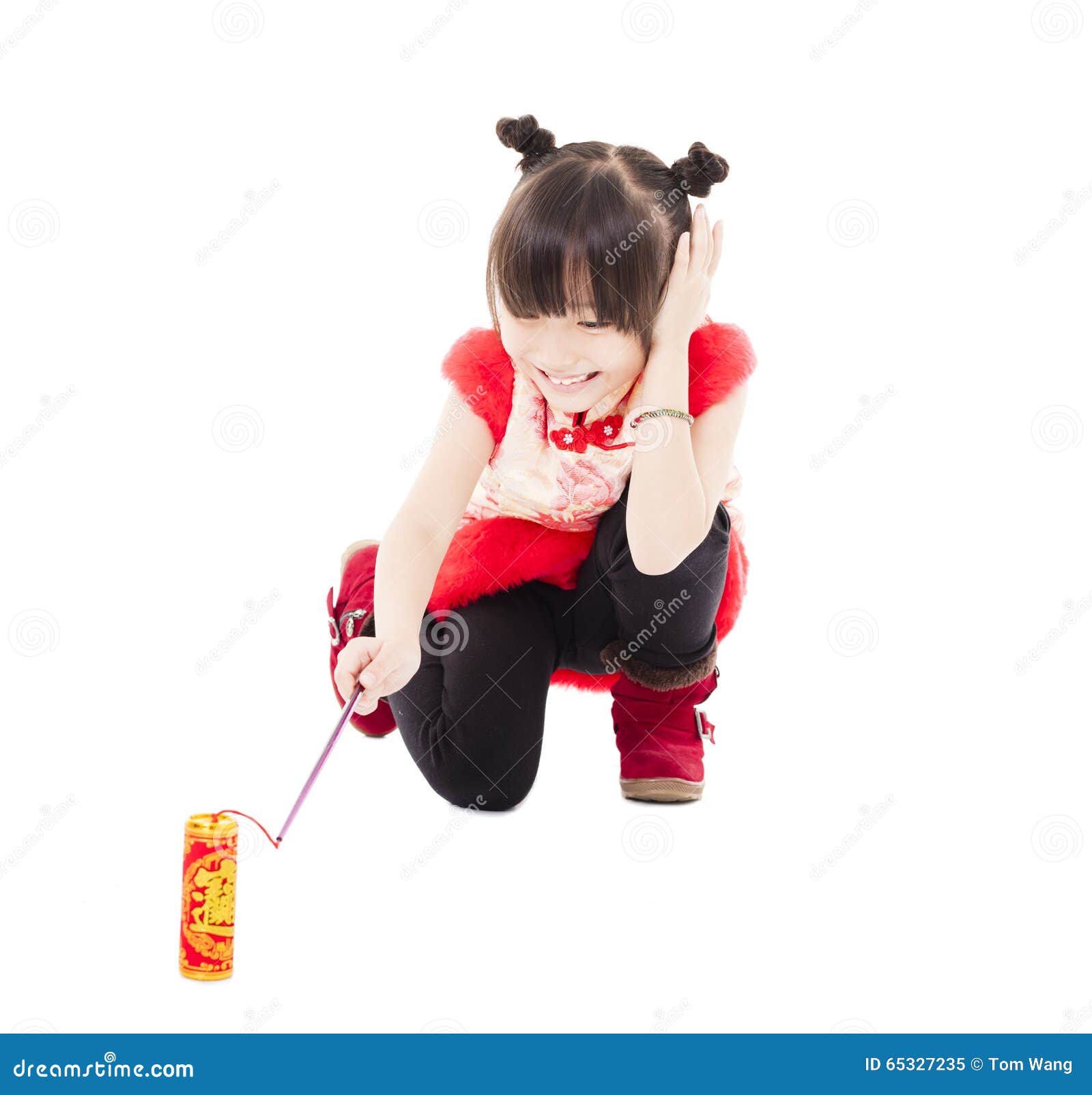 Happy Chinese New Year. Kids Playing with Firecracker Stock Image ...