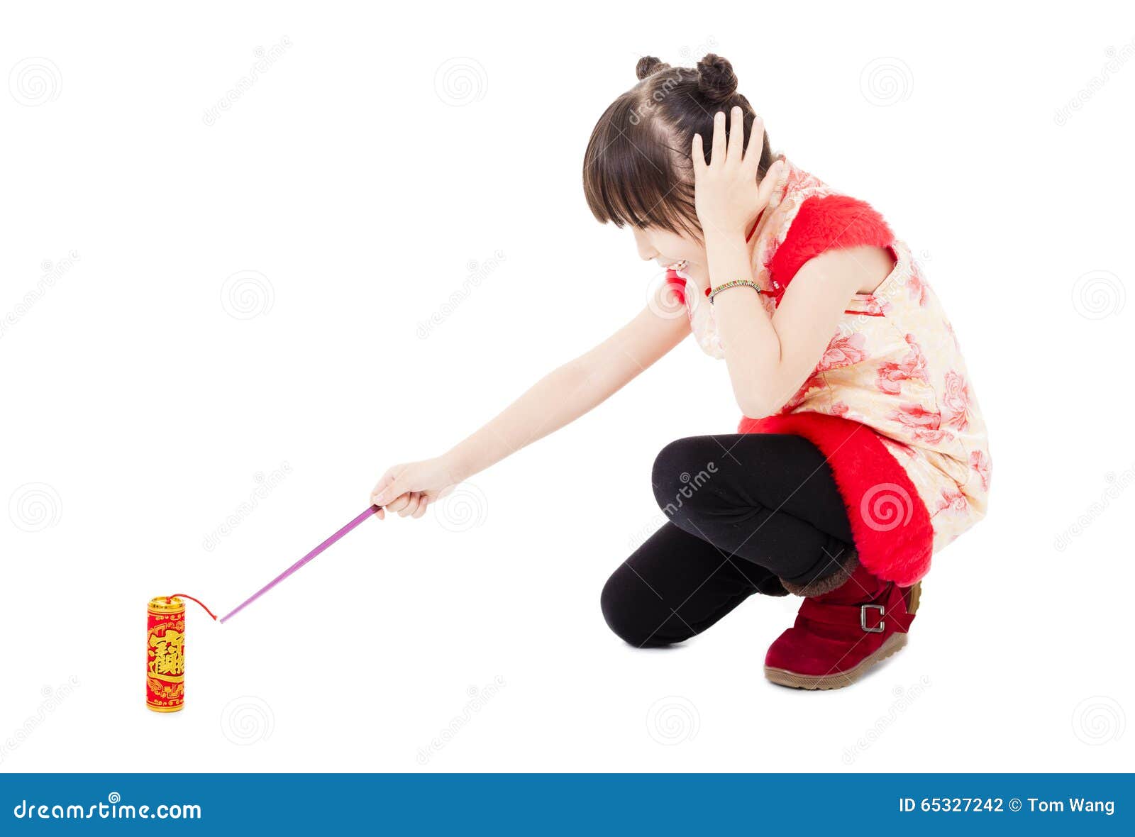 Happy Chinese New Year. Kids Playing with Firecracker Stock Photo ...