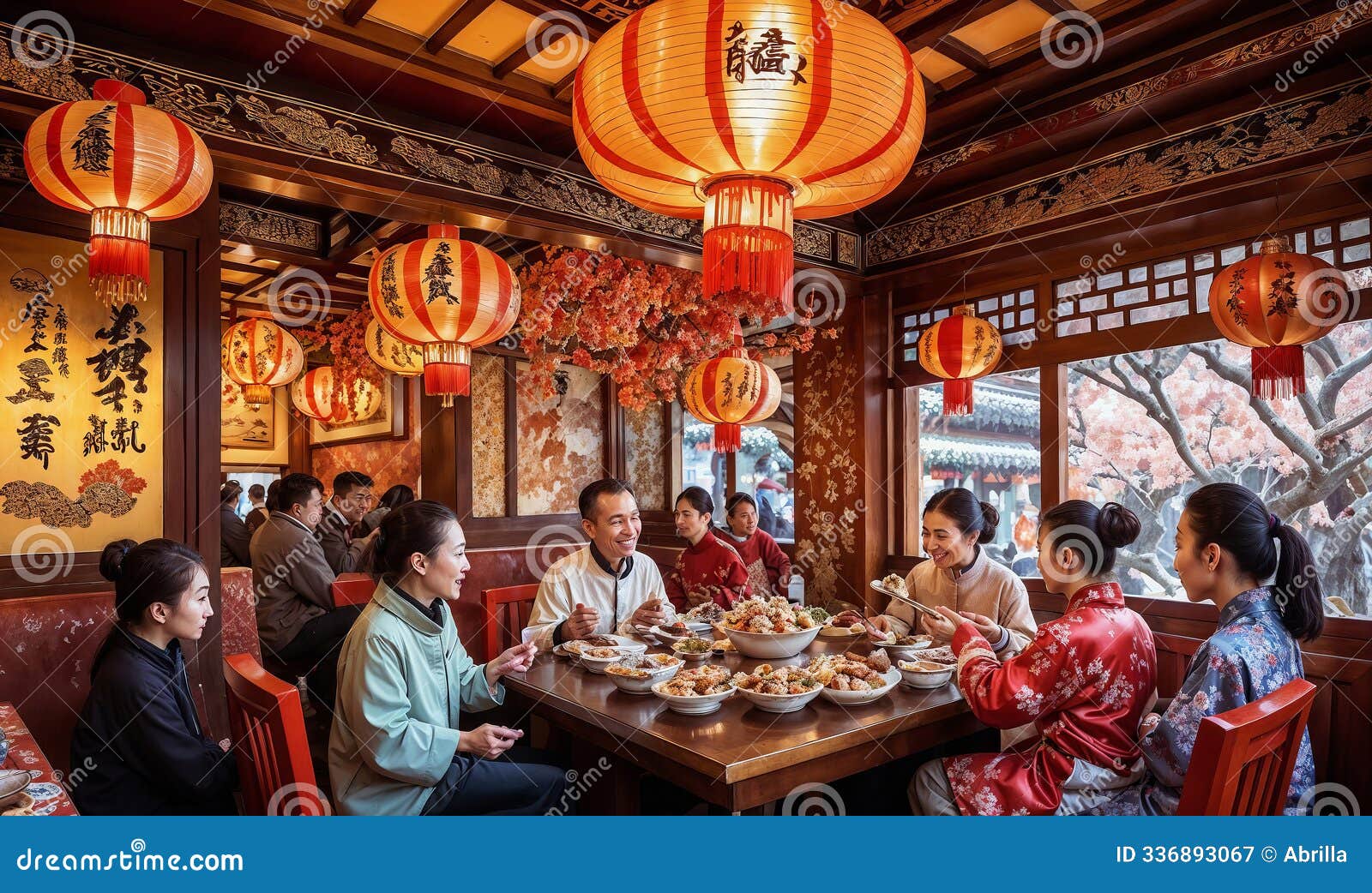 Happy Chinese People Eating in a Traditional Chinese Restaurant Stock ...
