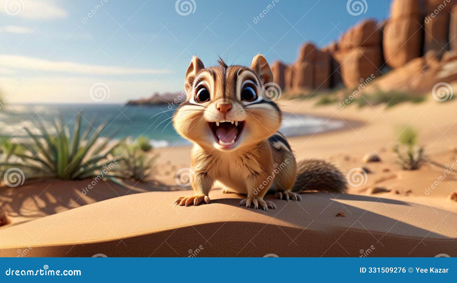Happy Chipmunk on the Beach. Stock Illustration - Illustration of teeth ...