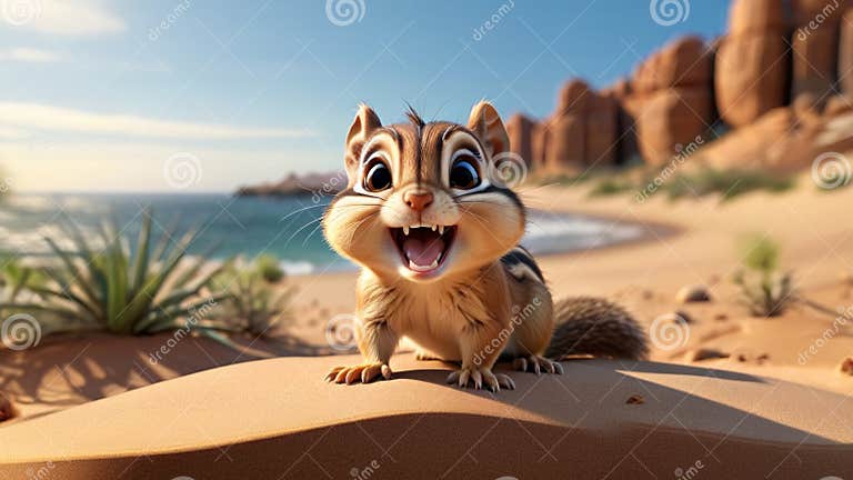 Happy Chipmunk on the Beach. Stock Illustration - Illustration of teeth ...