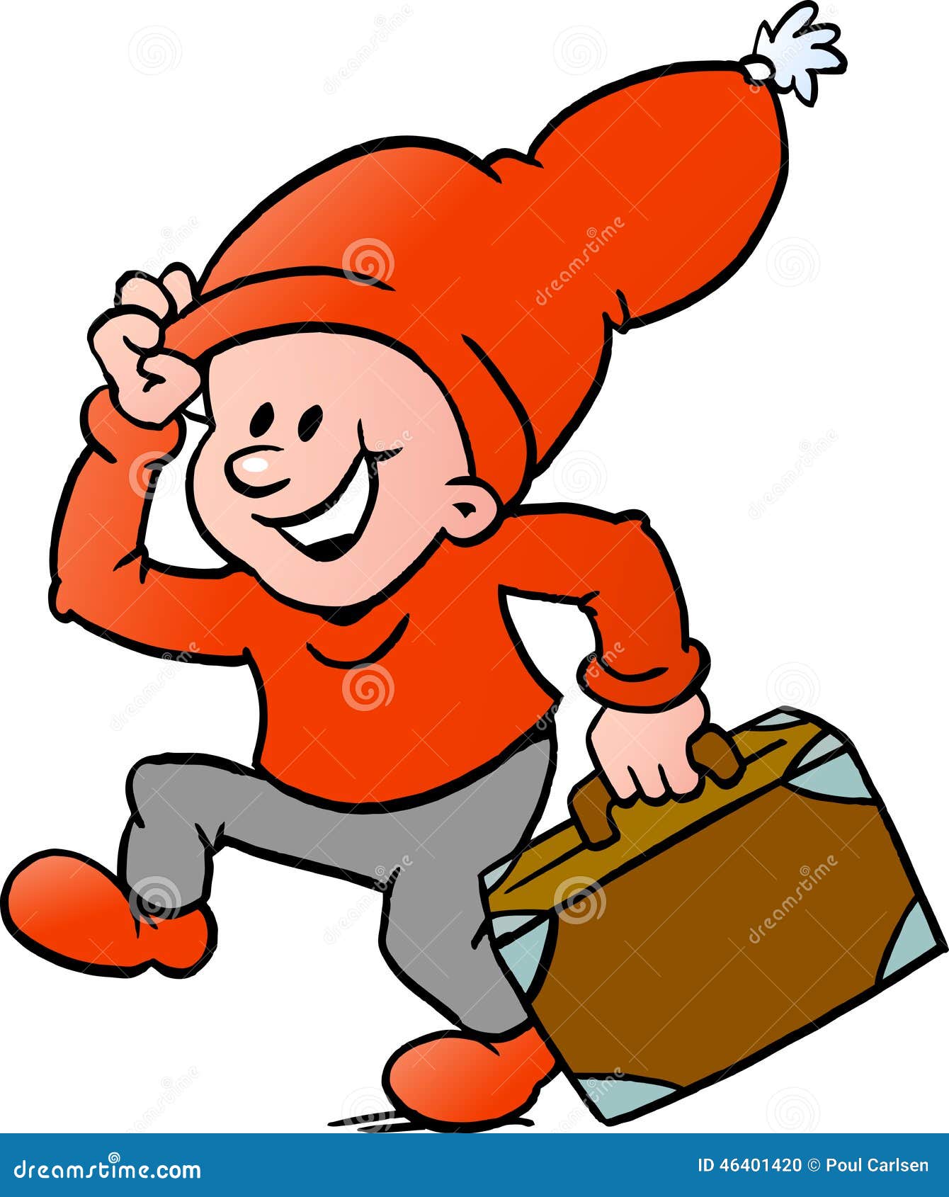 Happy Christmas Elf Running with a Suitcase Stock Vector - Illustration ...