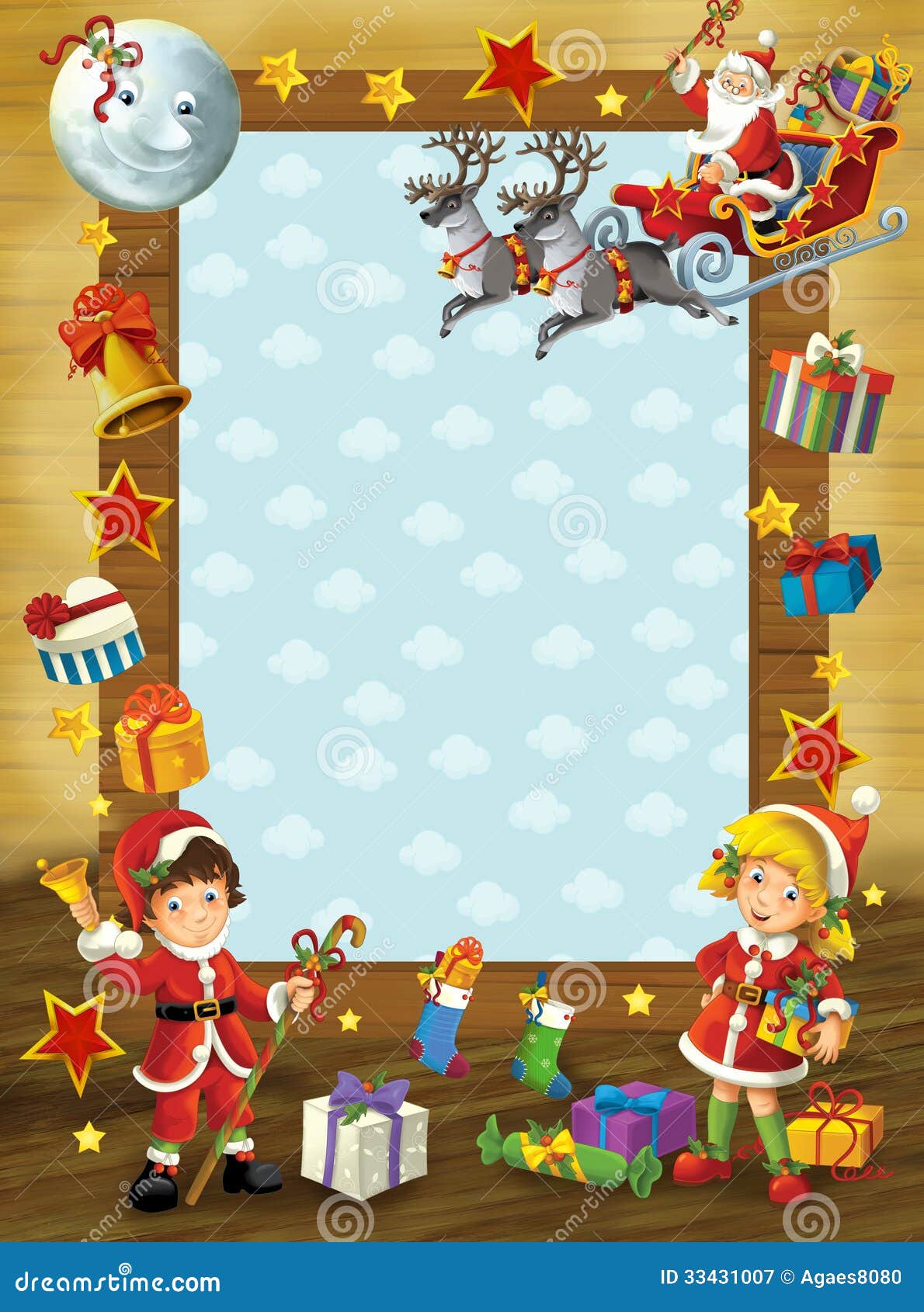 The Happy Christmas Frame - Illustration for the Children Stock ...