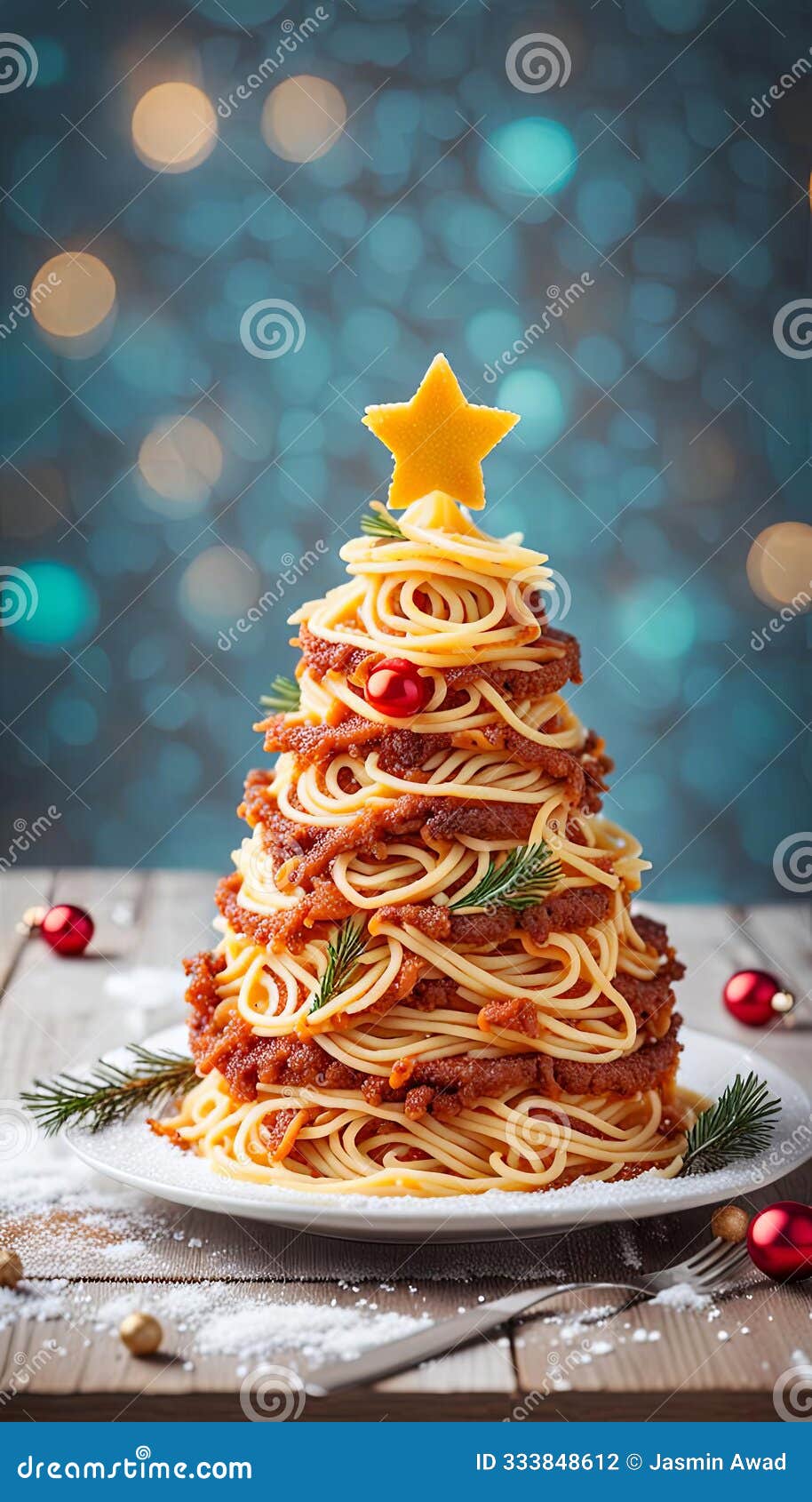 Happy Christmas Pasta Tree with Copy Space Stock Illustration ...