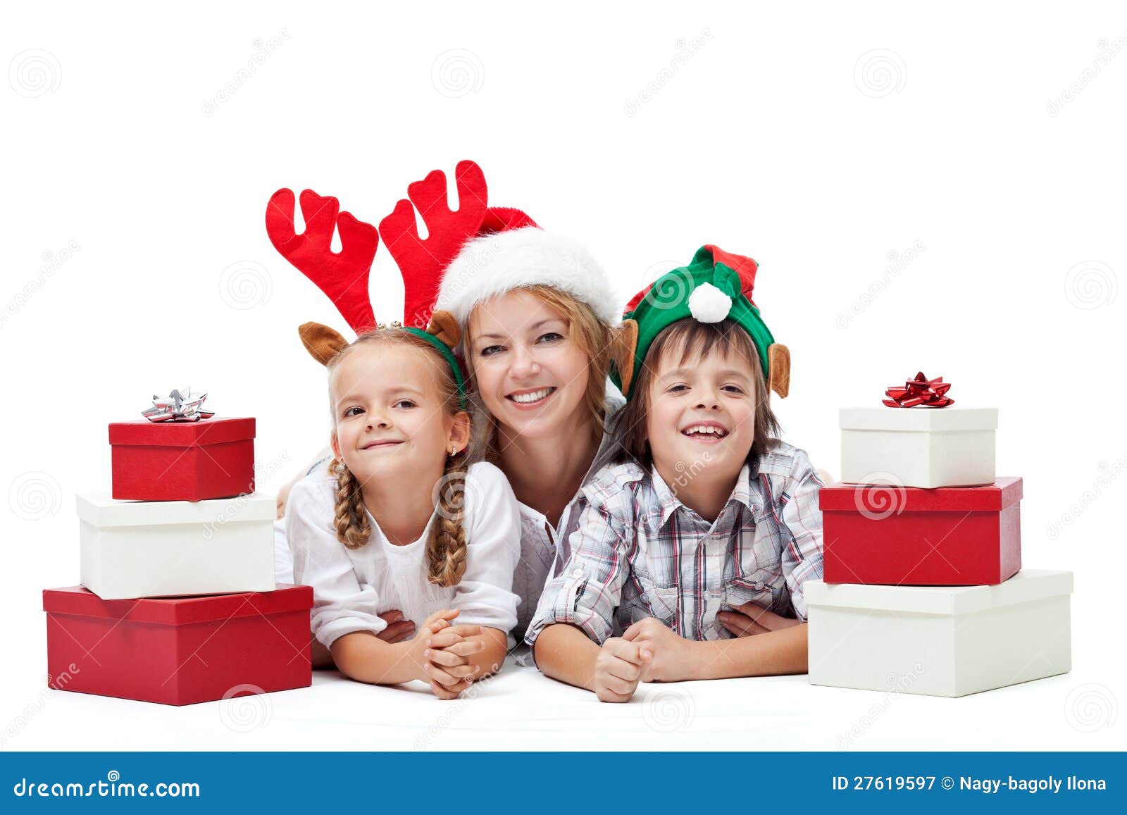 Happy Christmas People with Presents Stock Image - Image of floor ...