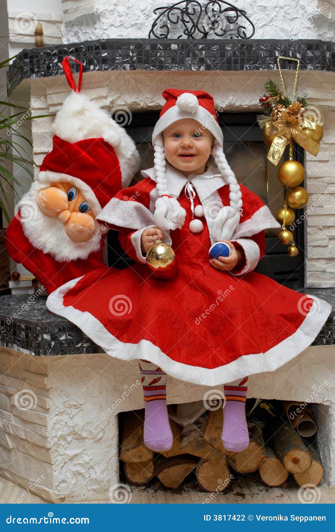 Happy Christmas Santa Child Stock Photo - Image of ornament, interior ...