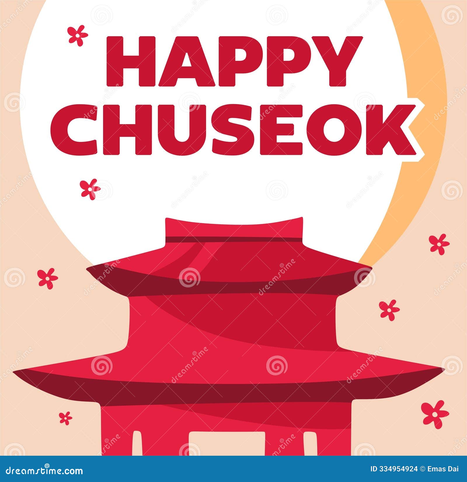 Happy Chuseok Day with Tree and Moon Stock Illustration - Illustration ...