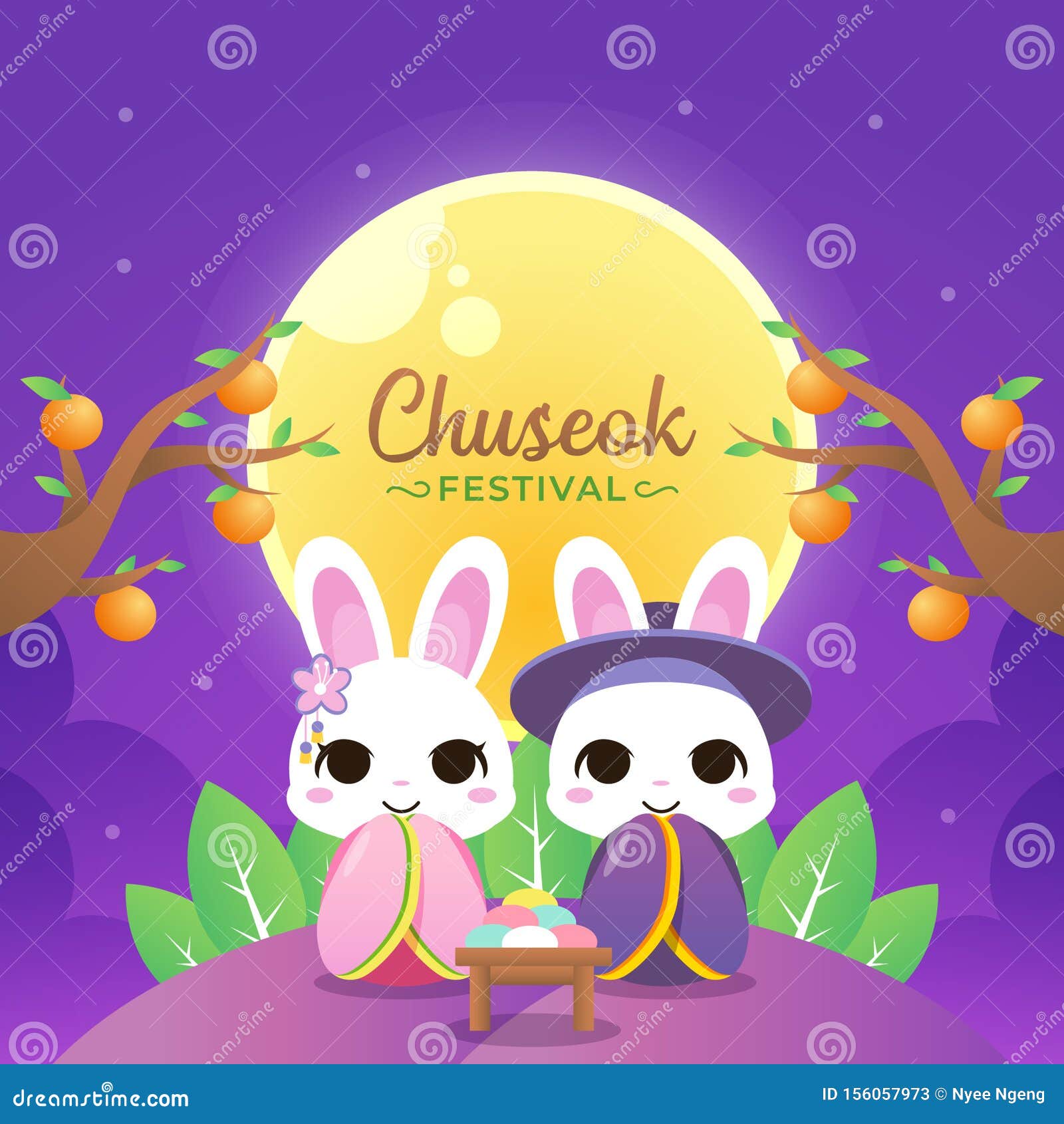 Happy Chuseok Illustration with Couple Rabbit Stock Vector ...