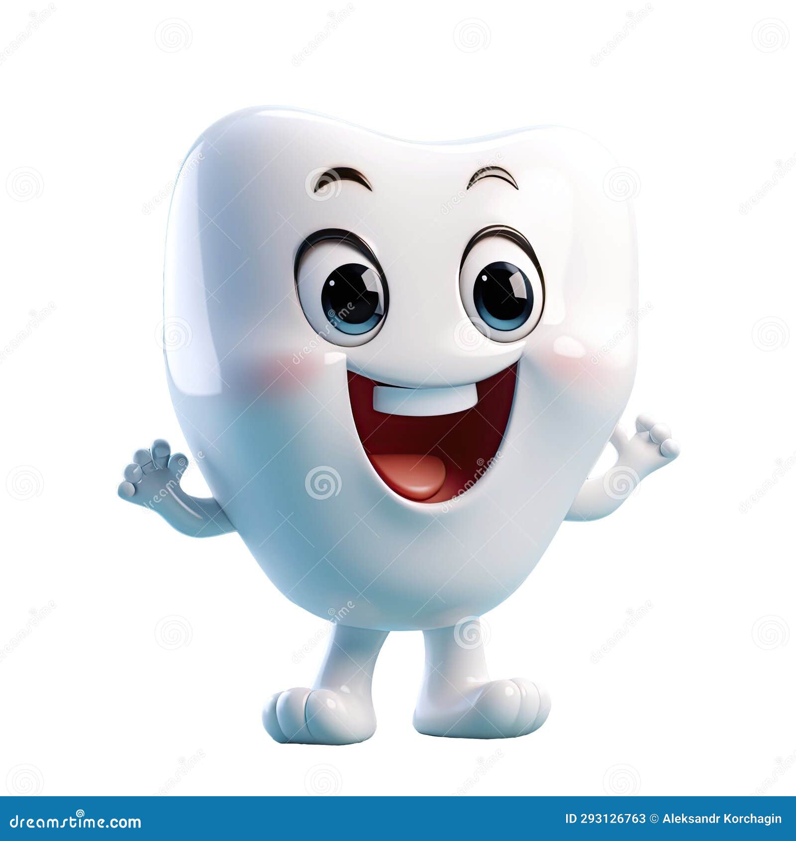Happy Clean Tooth on White Isolated Background. Cartoon Character Stock ...