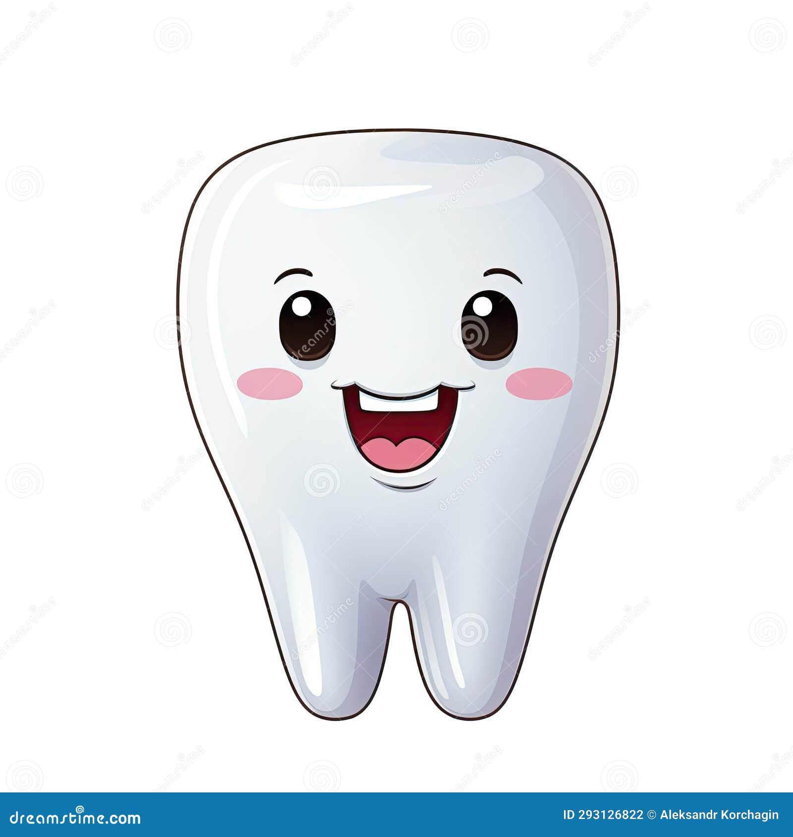 Happy Clean Tooth on White Isolated Background. Cartoon Character Stock ...