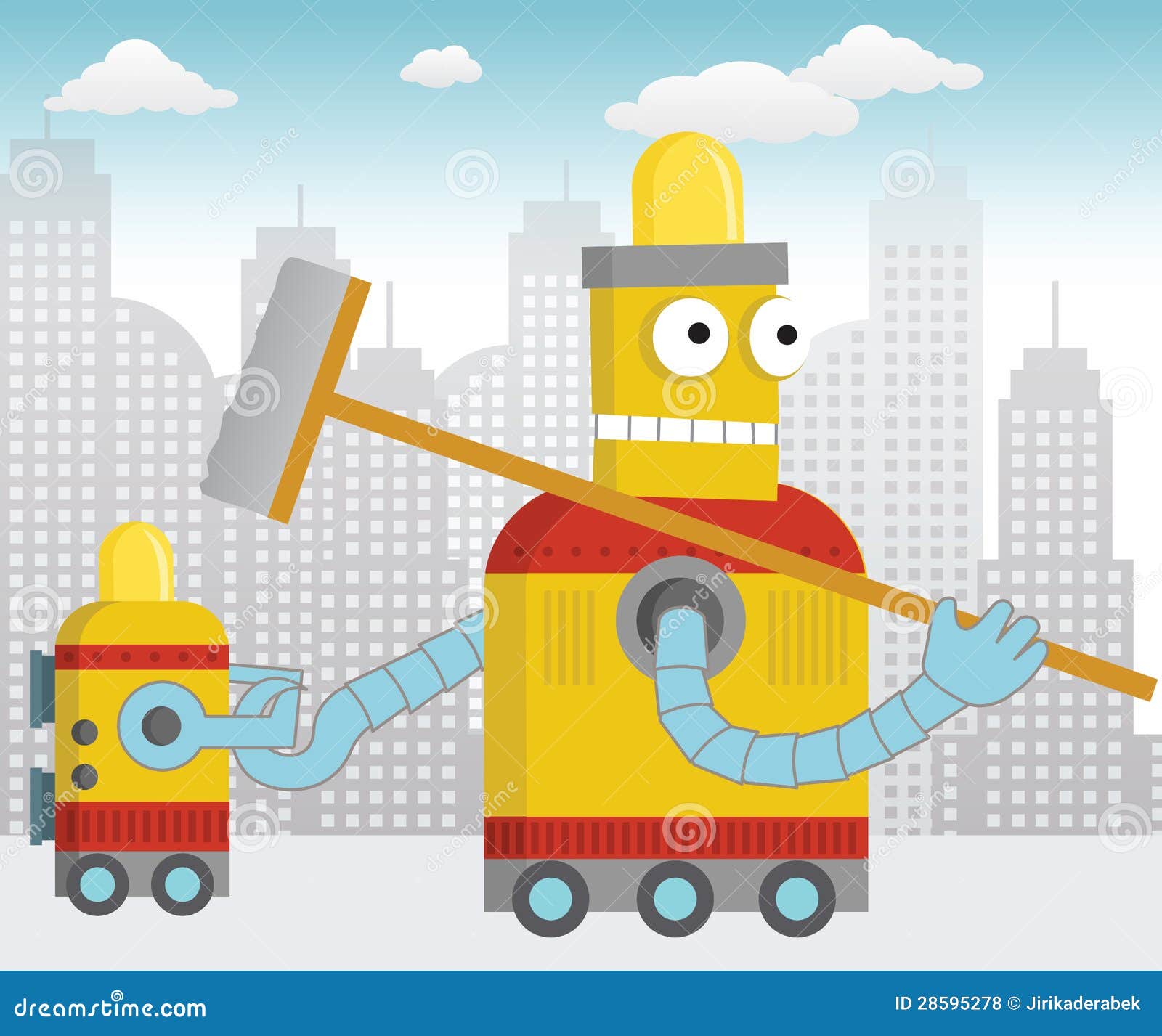 The Happy Man Is Cleaning The Floor And Mopping With The Cleaning Cloth ...