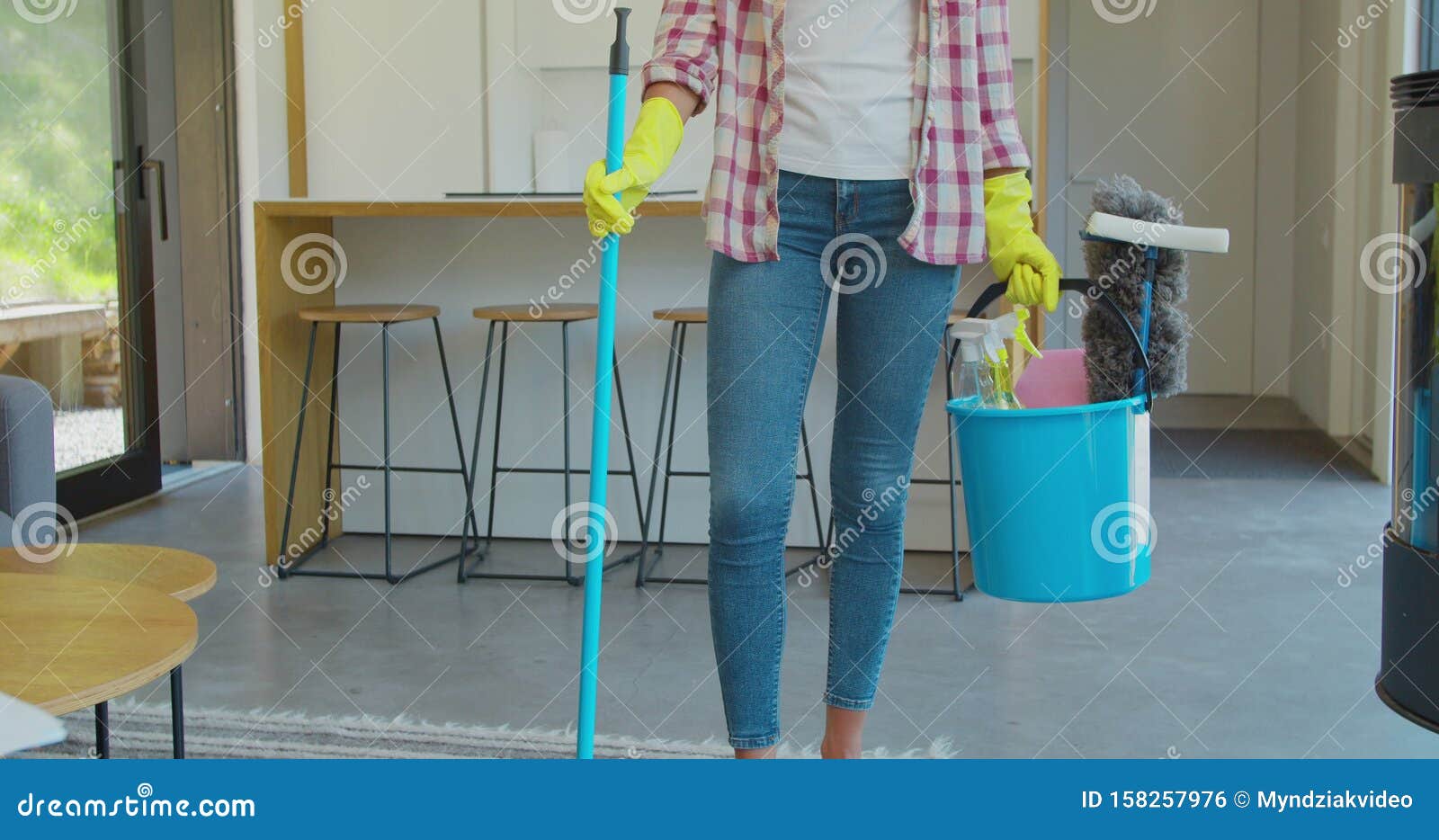 Happy Cleaning Service Employee Ready To Start Working, Positive Work ...