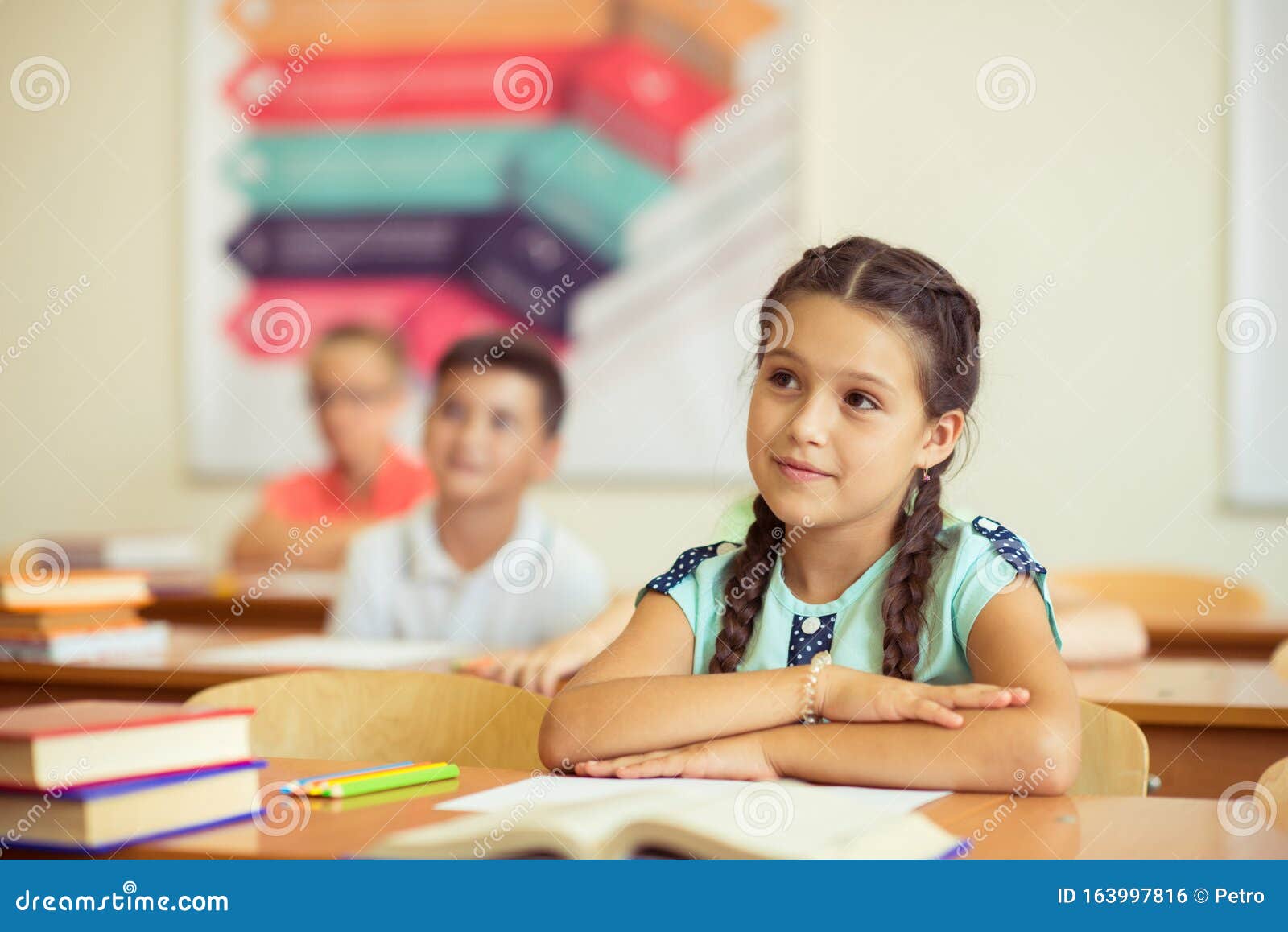 Happy Clever Children Learning in Classroom Stock Photo - Image of ...