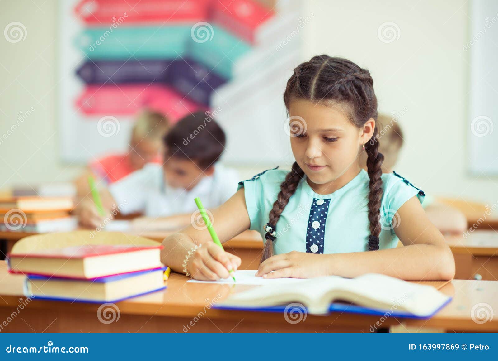Happy Clever Children Learning in Classroom Stock Image - Image of ...