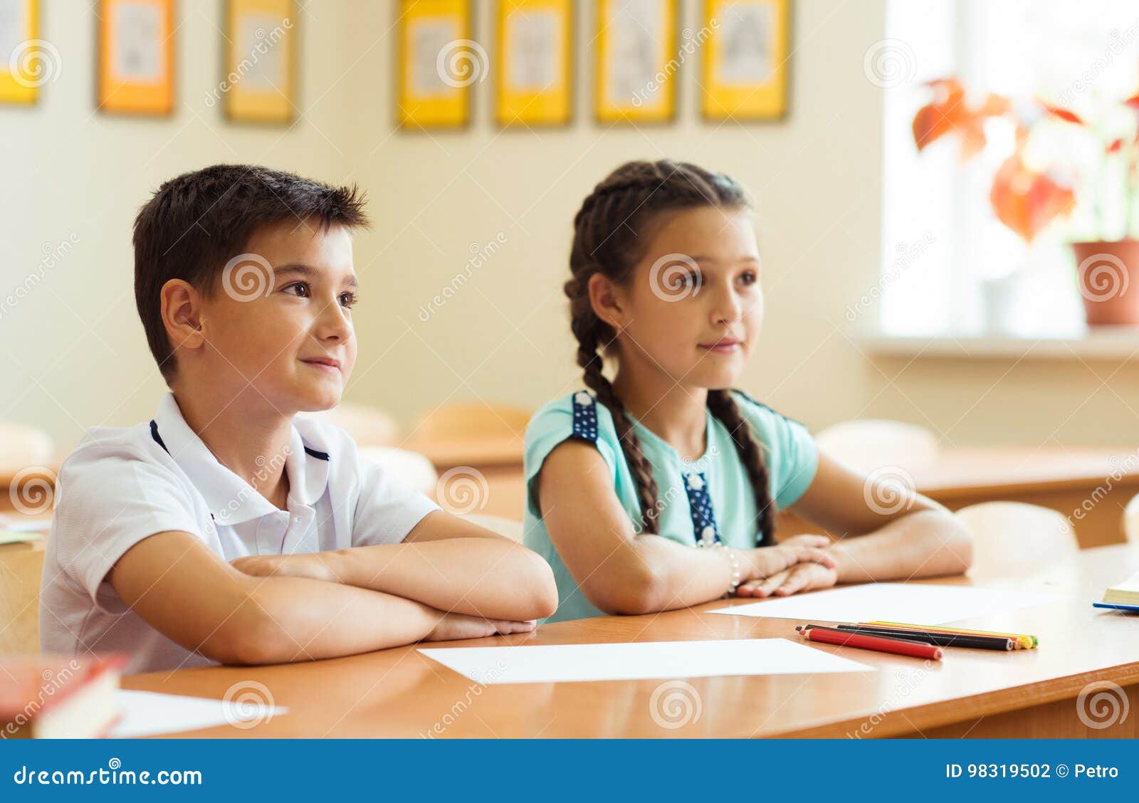 Happy Clever Children Learning in Classroom Stock Photo - Image of ...