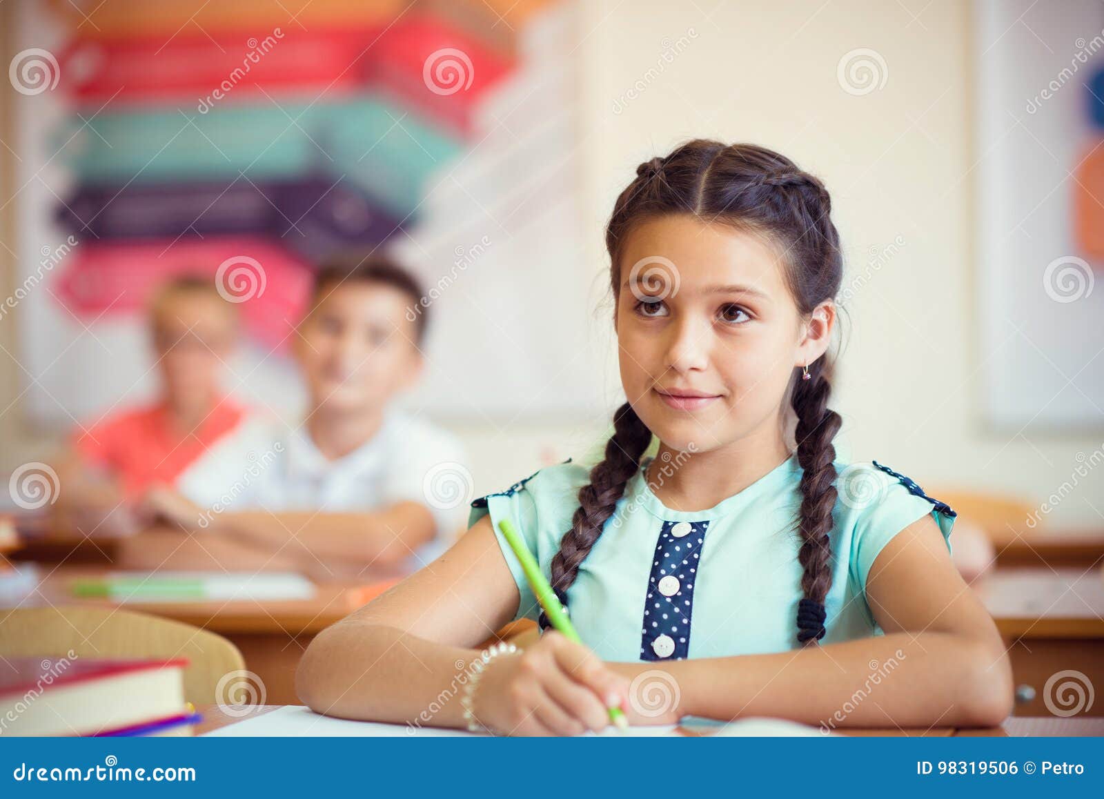 Happy Clever Children Learning in Classroom Stock Photo - Image of ...