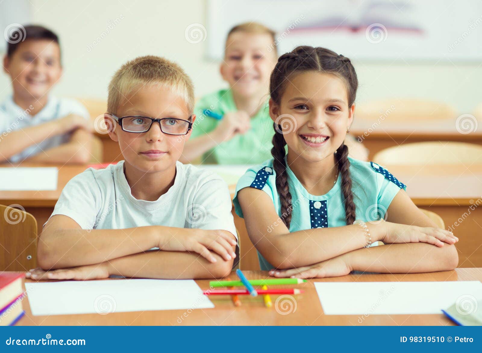 Happy Clever Children Learning in Classroom Stock Photo - Image of ...