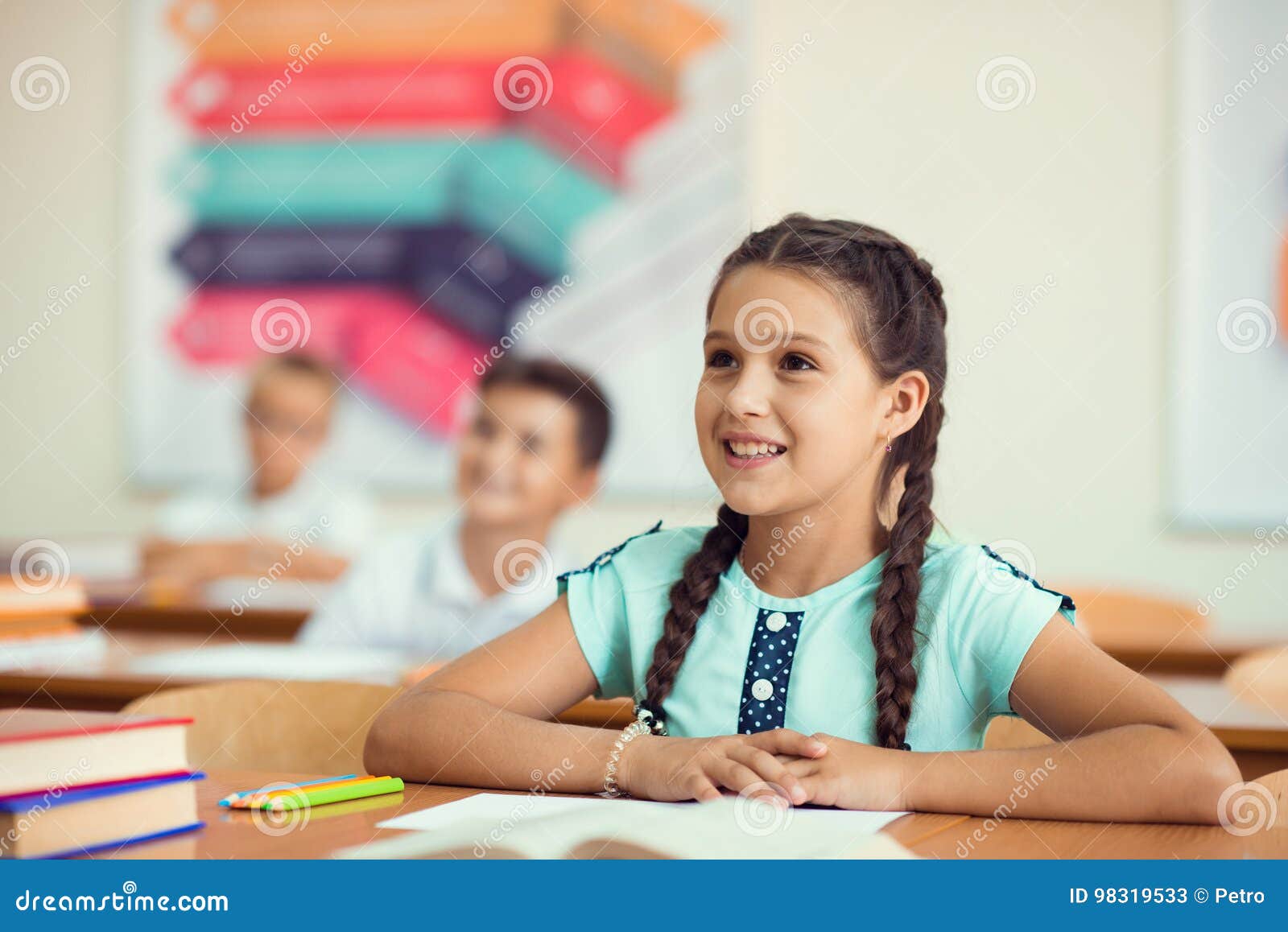 Happy Clever Children Learning in Classroom Stock Image - Image of ...