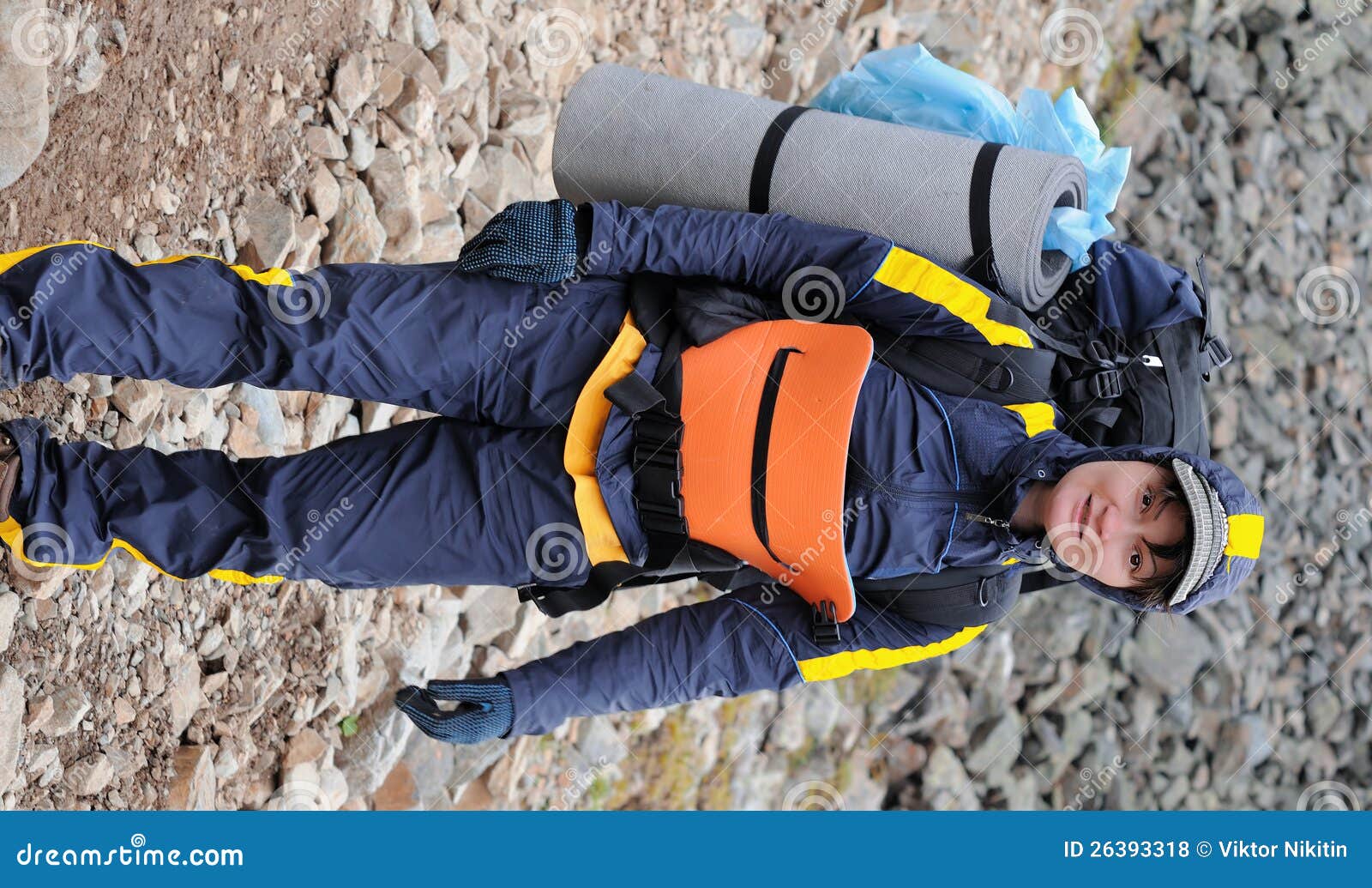 Happy Climber on the Descent from the Mountain Top Stock Photo - Image ...