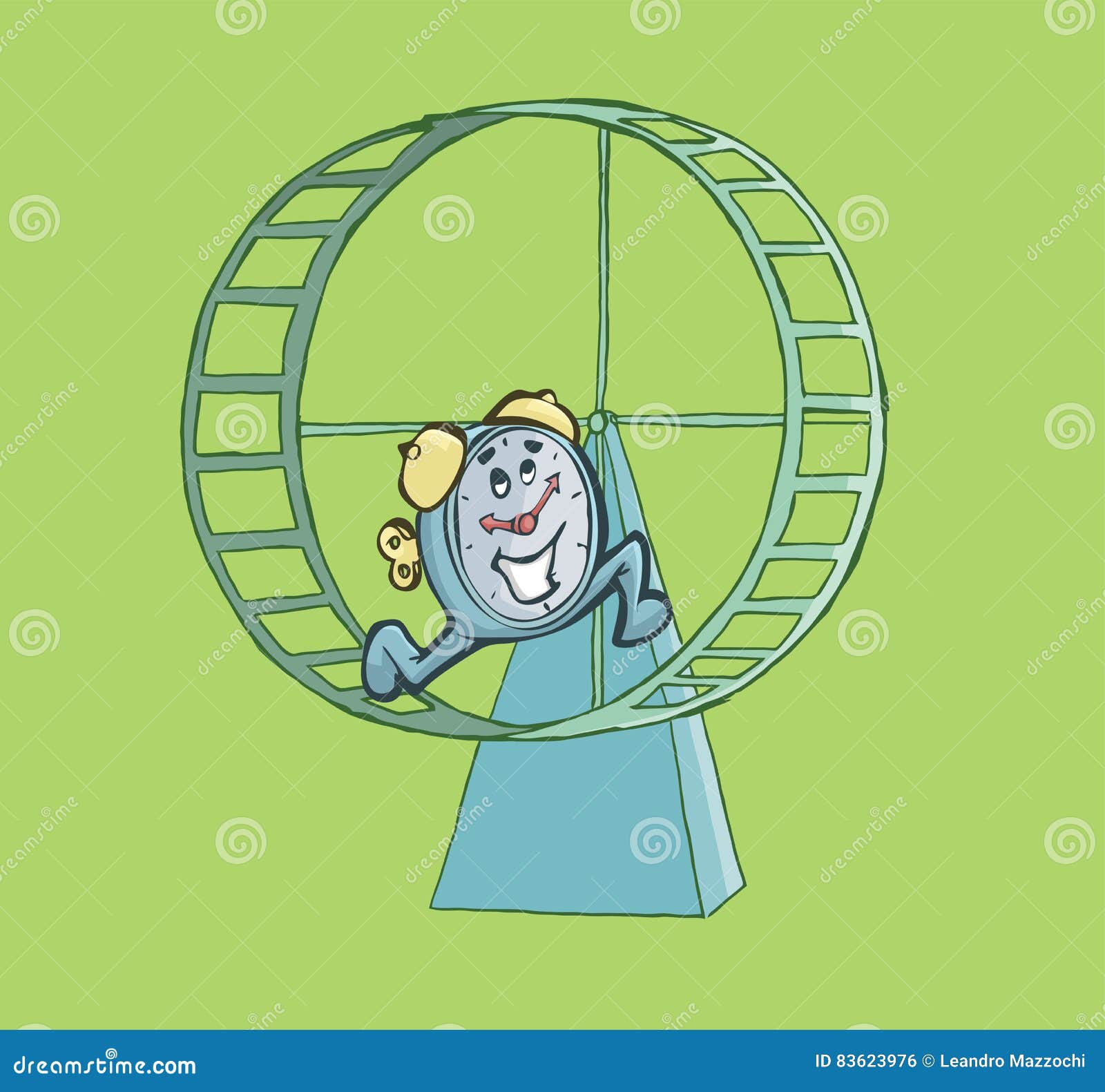 Happy Clock Running on a Hamster Wheel. Stock Illustration ...