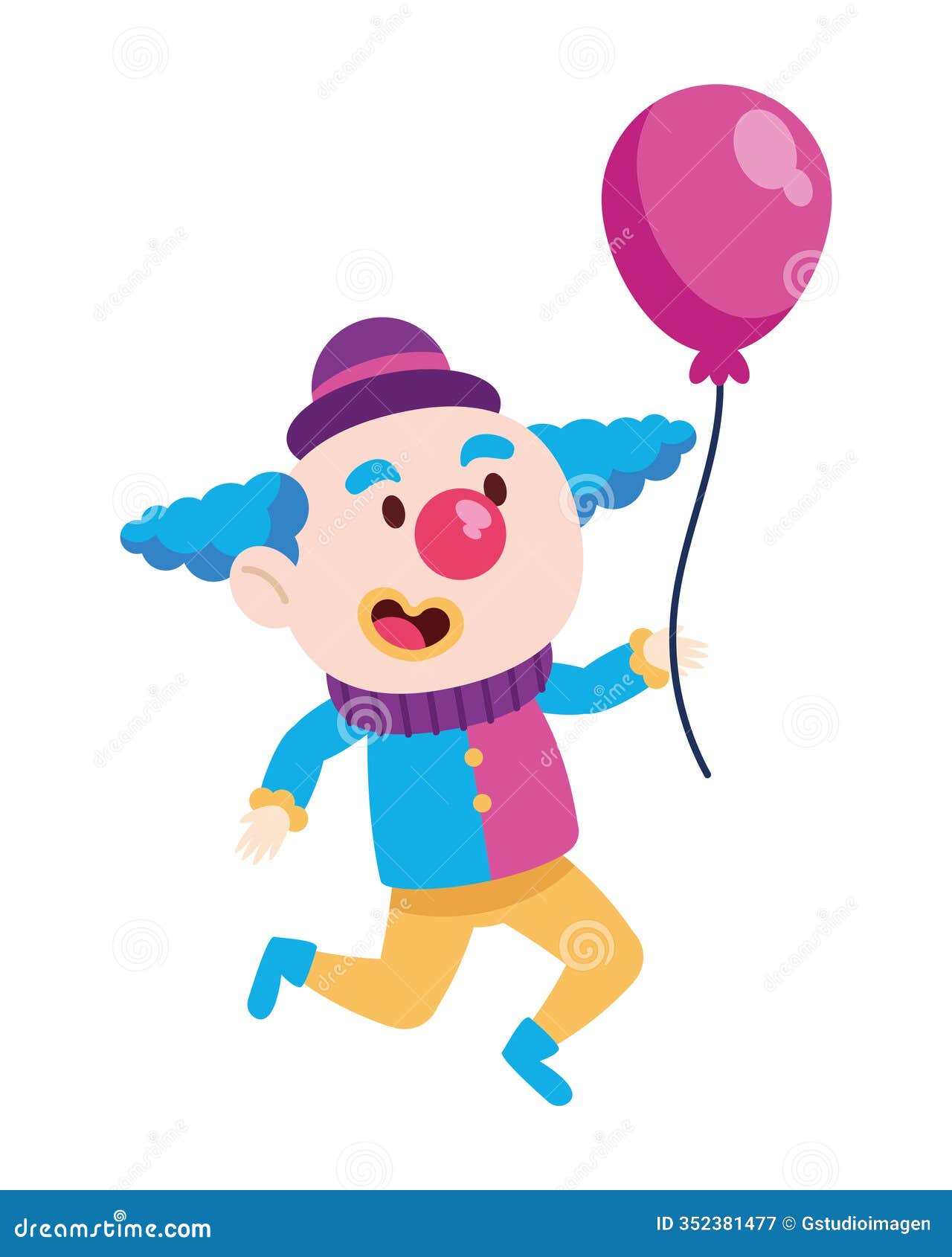 Happy Clown Cartoon with Balloon Stock Illustration - Illustration of ...