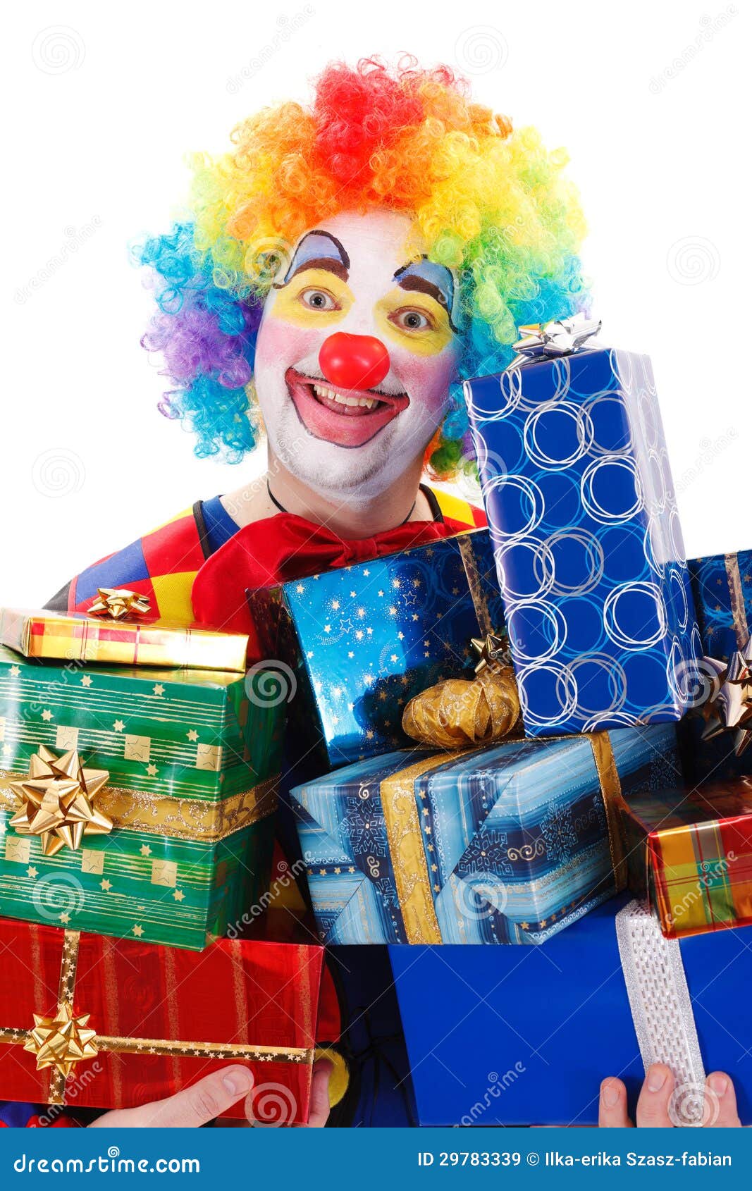Happy clown with presents stock image. Image of face - 29783339