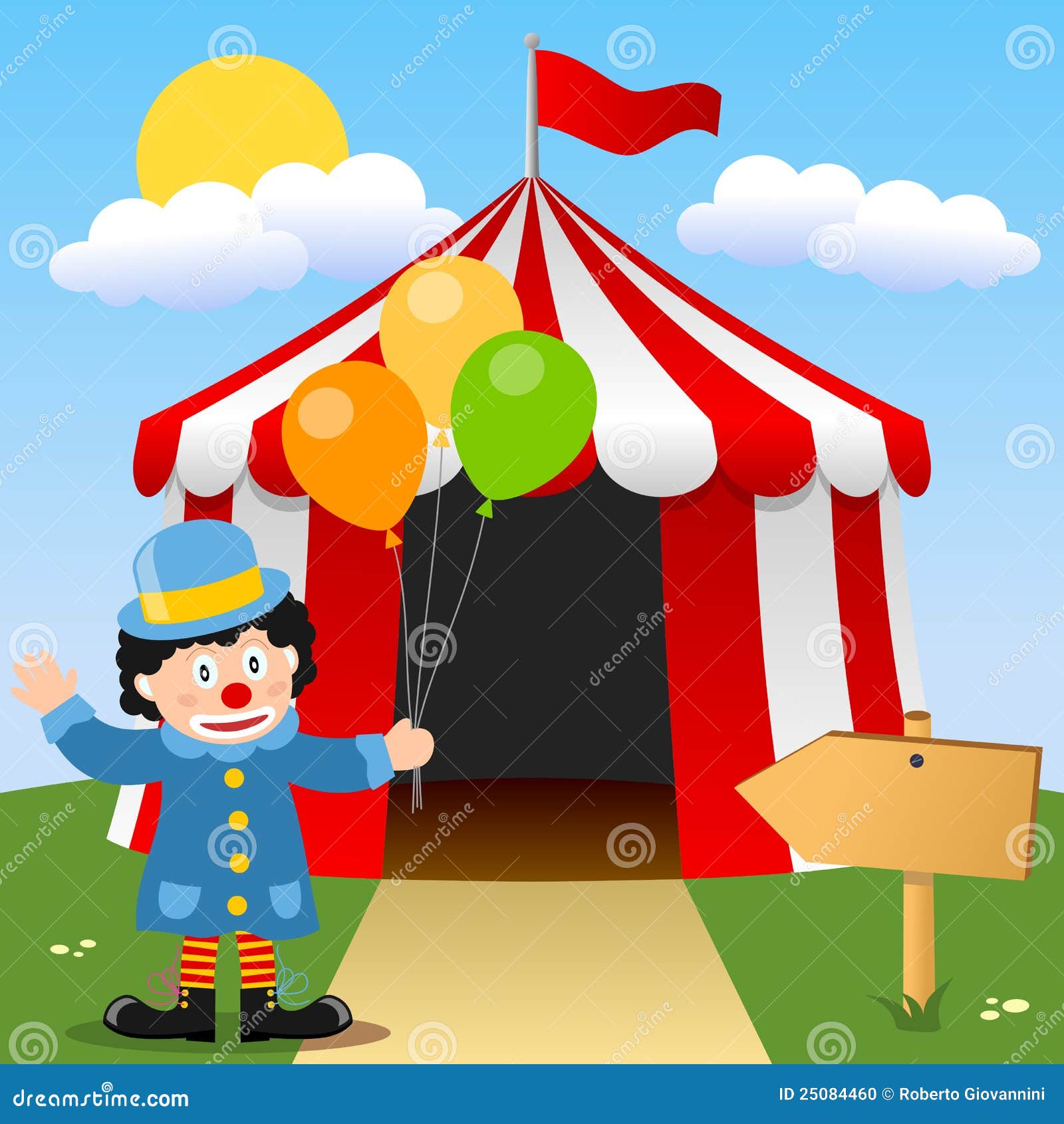 Happy Clown Near Circus Tent Vector Illustration | CartoonDealer.com ...