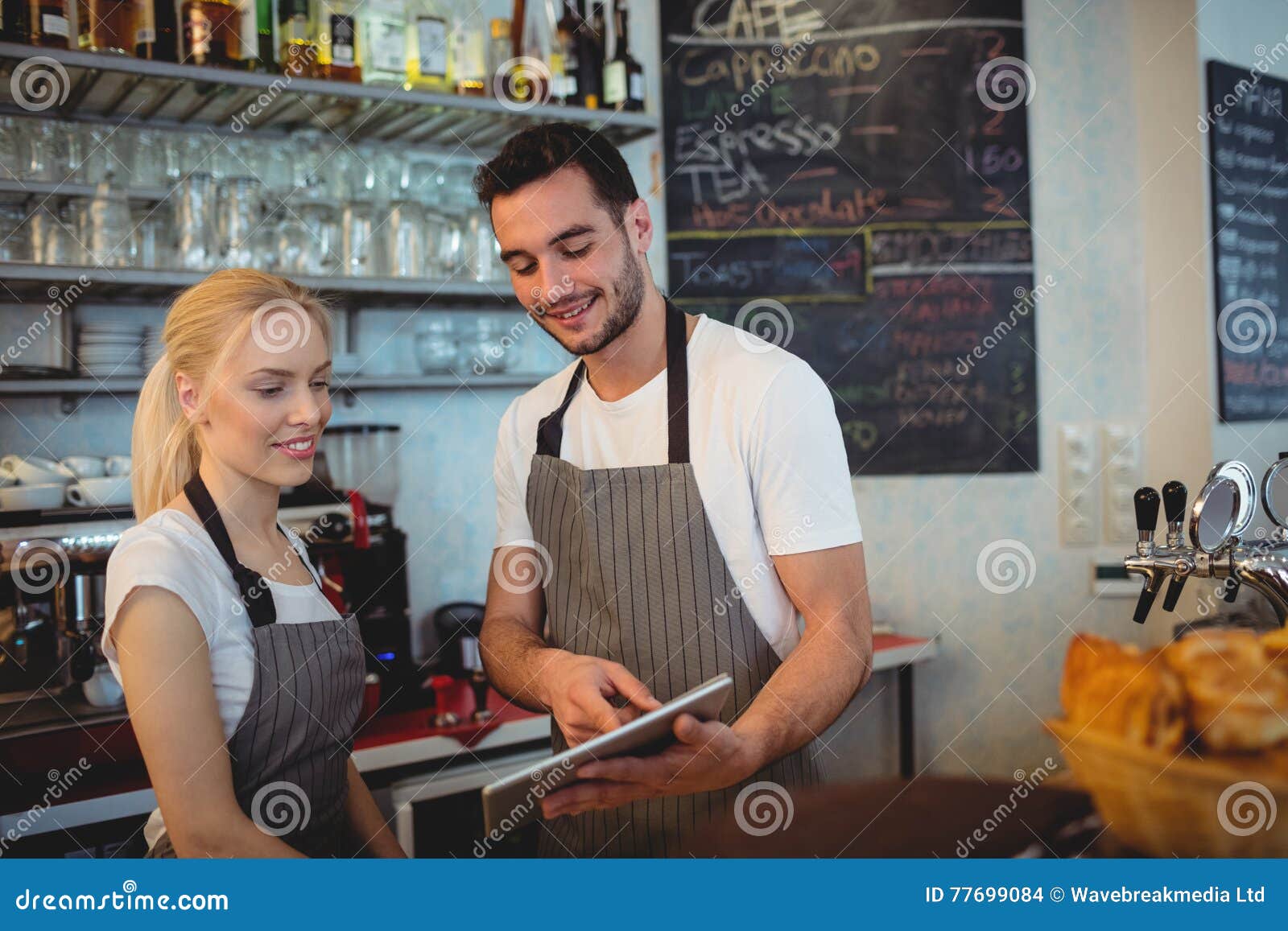 Happy Co-workers Using Digital Tablet Stock Photo - Image of business ...