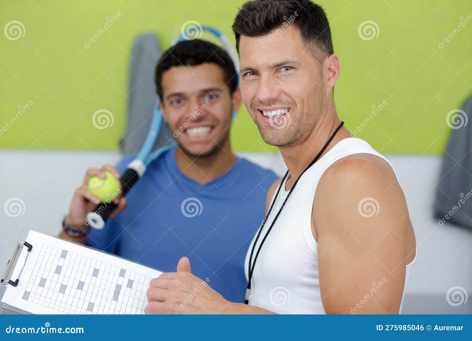 Happy Coach with Tennis Player Stock Photo - Image of happy, play ...