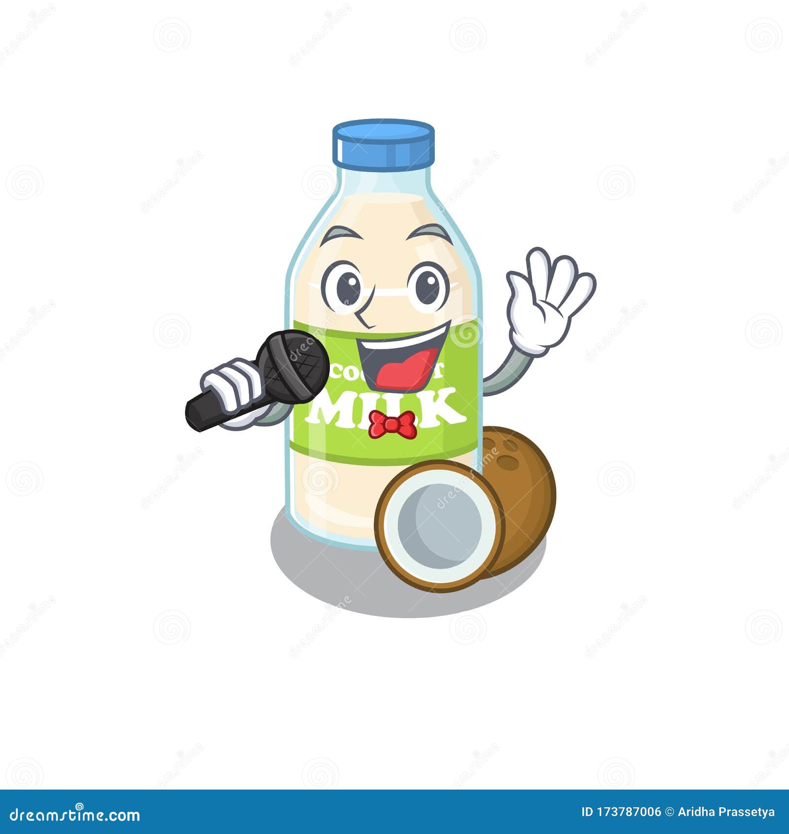 Happy Coconut Milk Singing on a Microphone Stock Vector - Illustration ...
