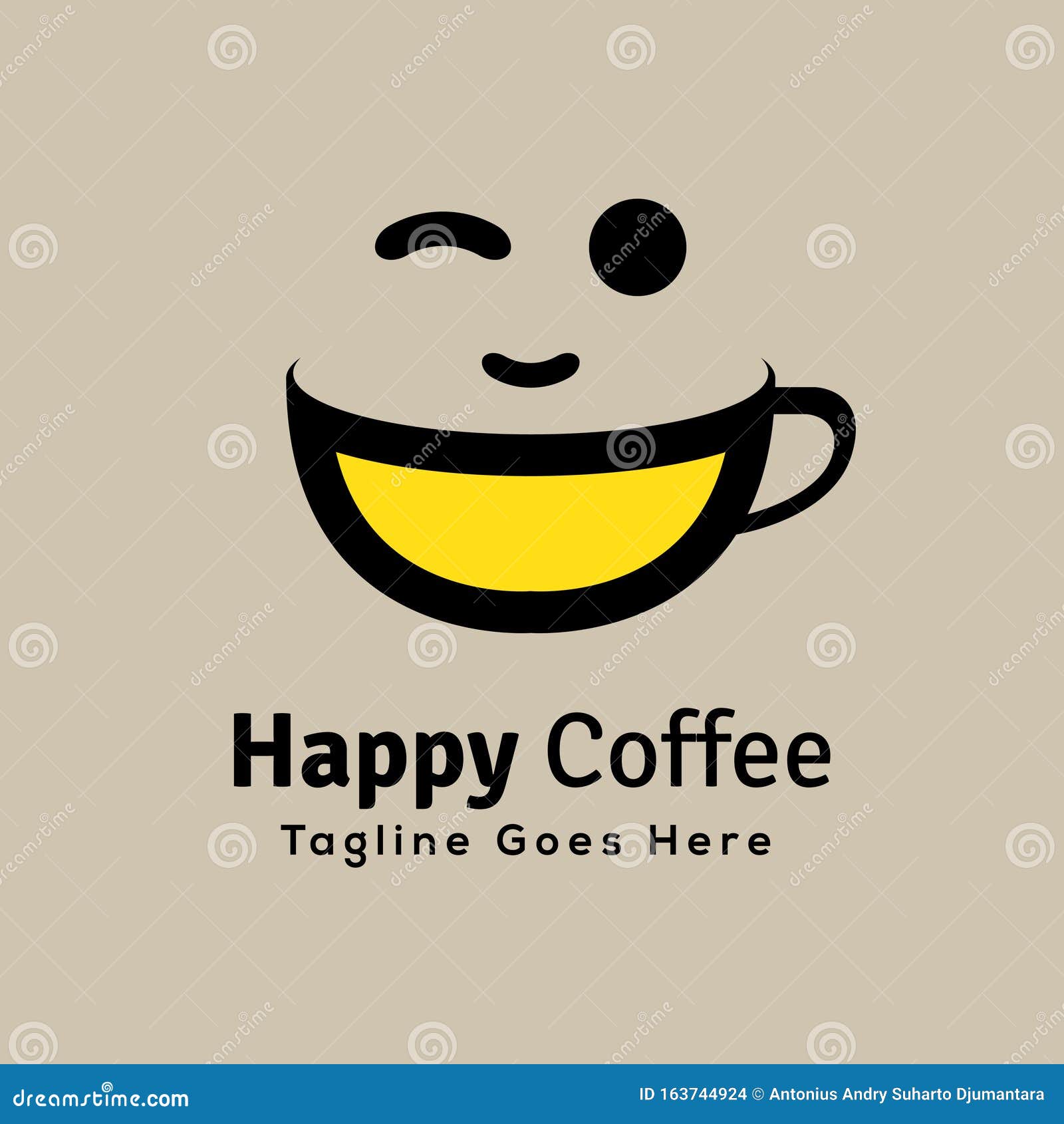 Happy coffee cup logo stock vector. Illustration of cartoon - 163744924