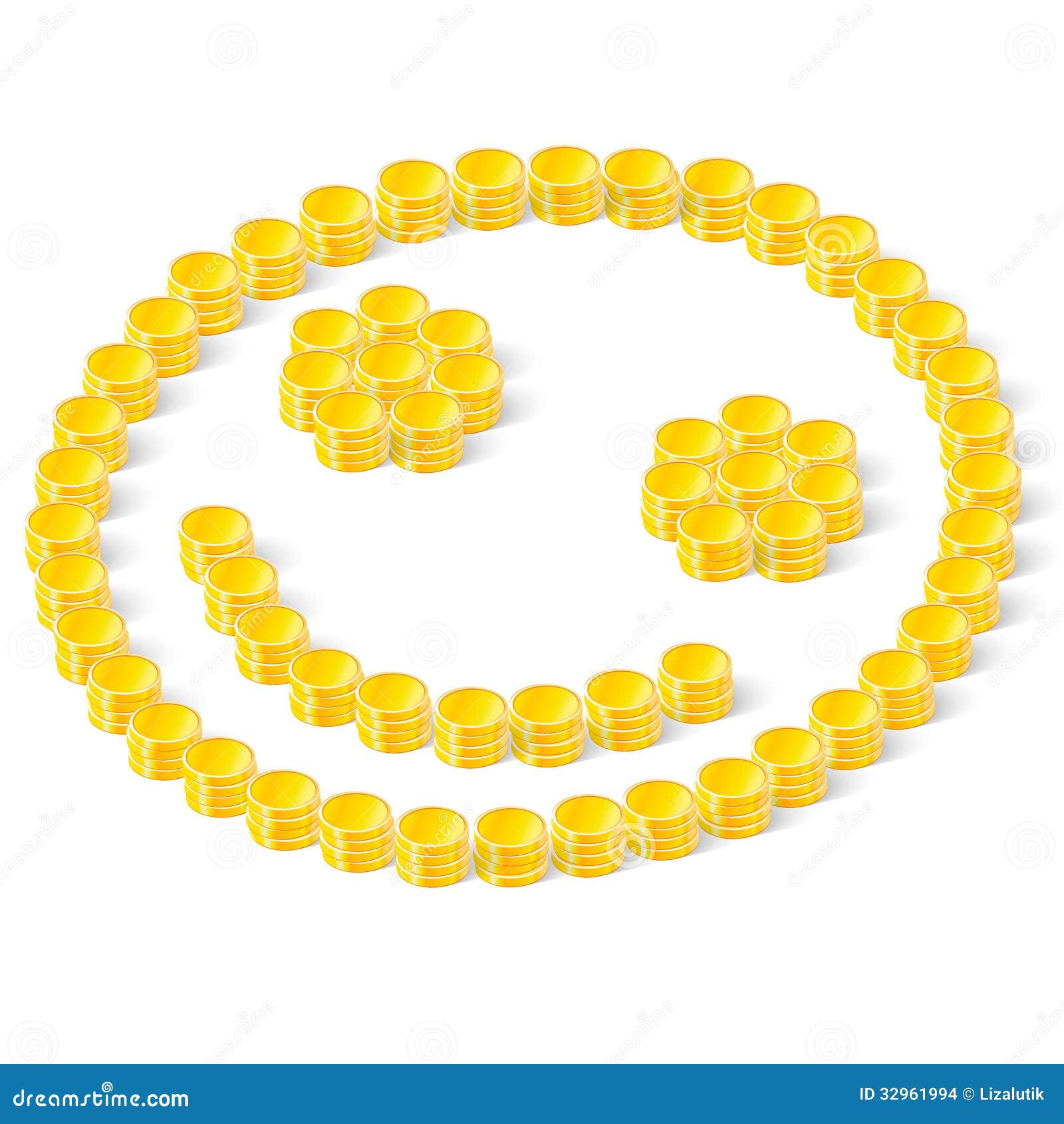 Smiley Coins Gold Icons, Signs Symbol Set Vector Illustration ...