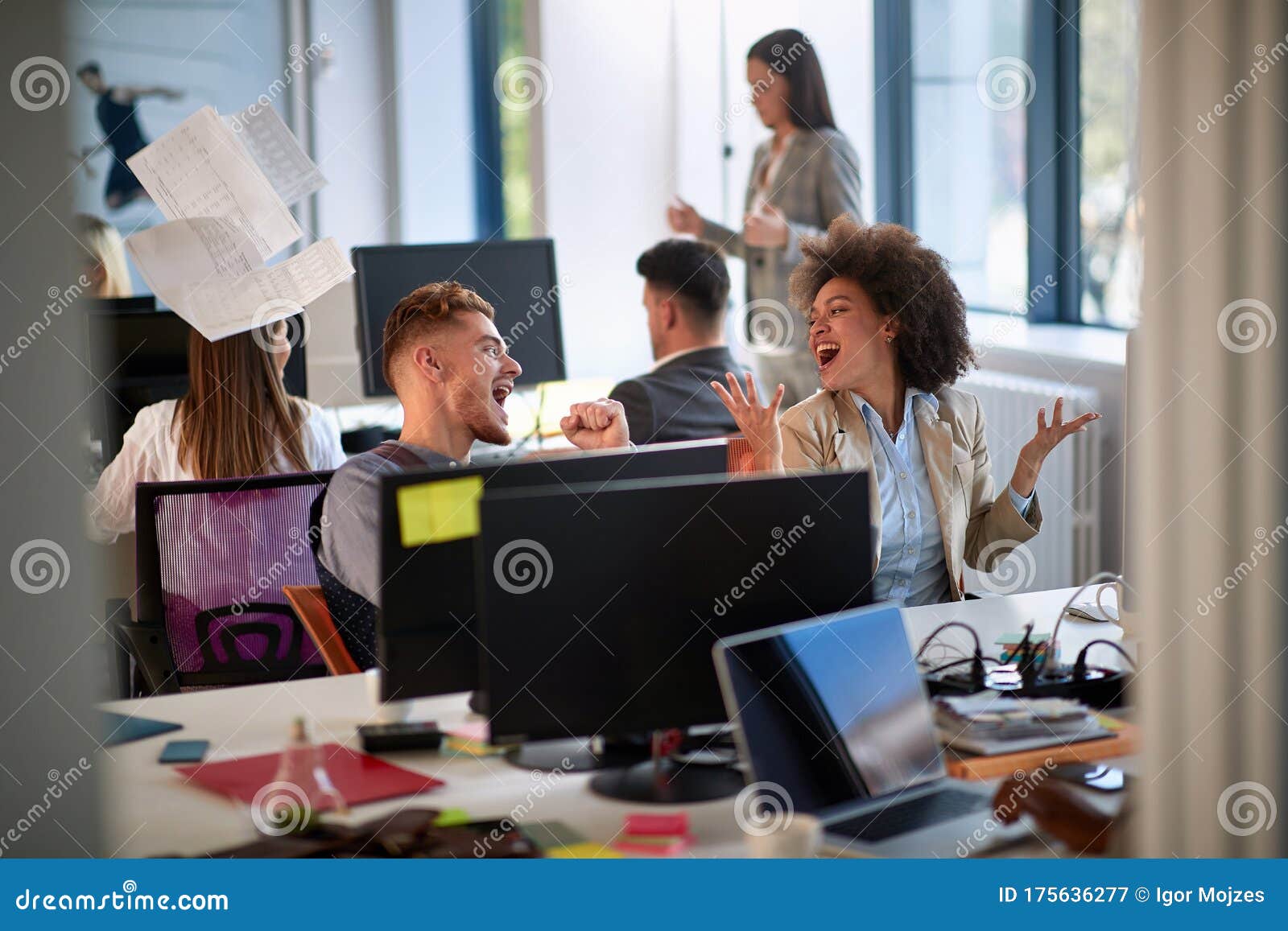 Colleague are Celebrating Successful Finish Project Stock Image - Image ...