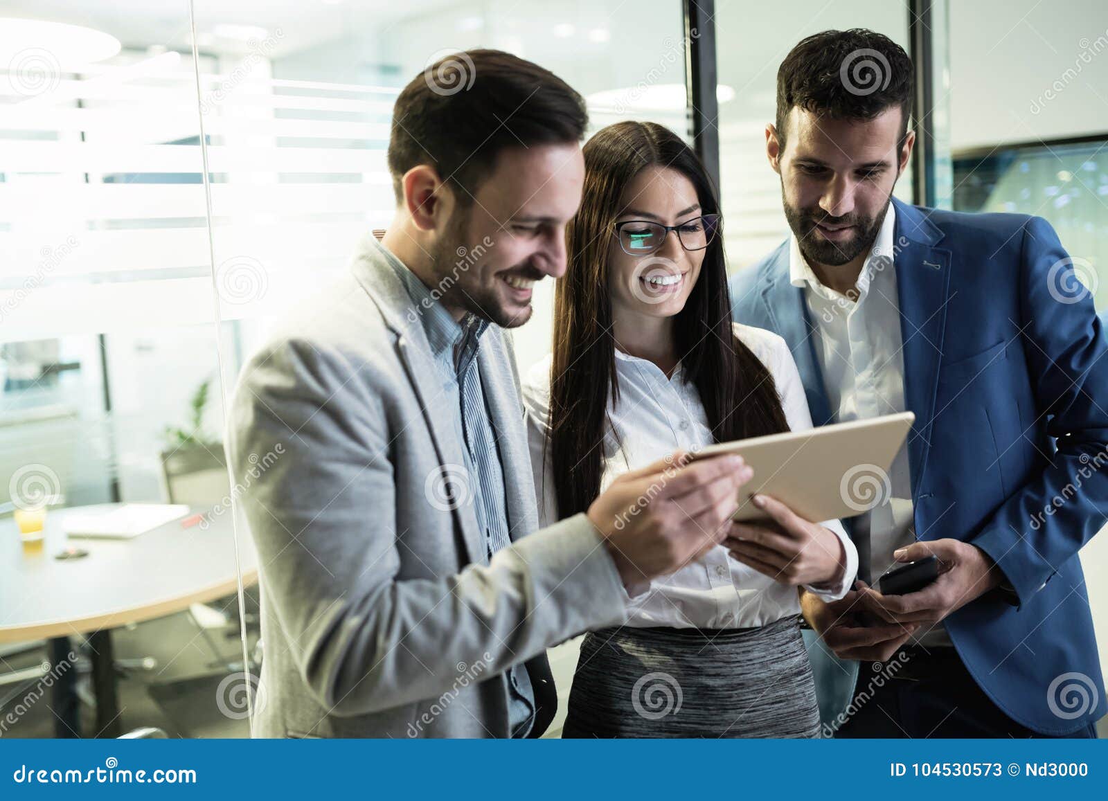 Happy Colleagues Casual Chat at the Office Stock Image - Image of ...