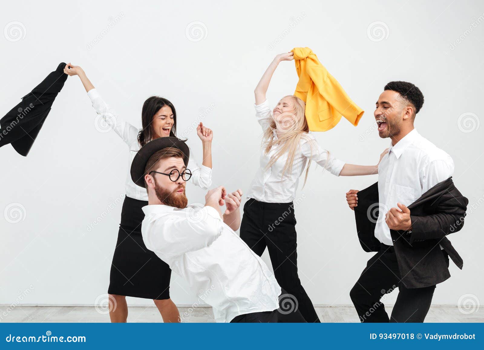 Happy Colleagues Dancing in Office. Stock Photo - Image of office ...