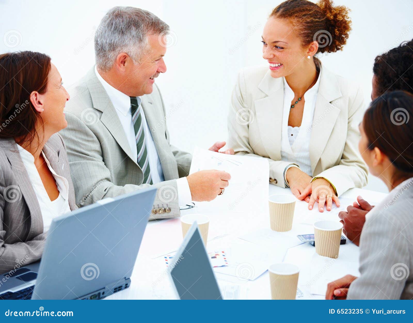 Happy Colleagues Having a Business Meeting Stock Image - Image of male ...