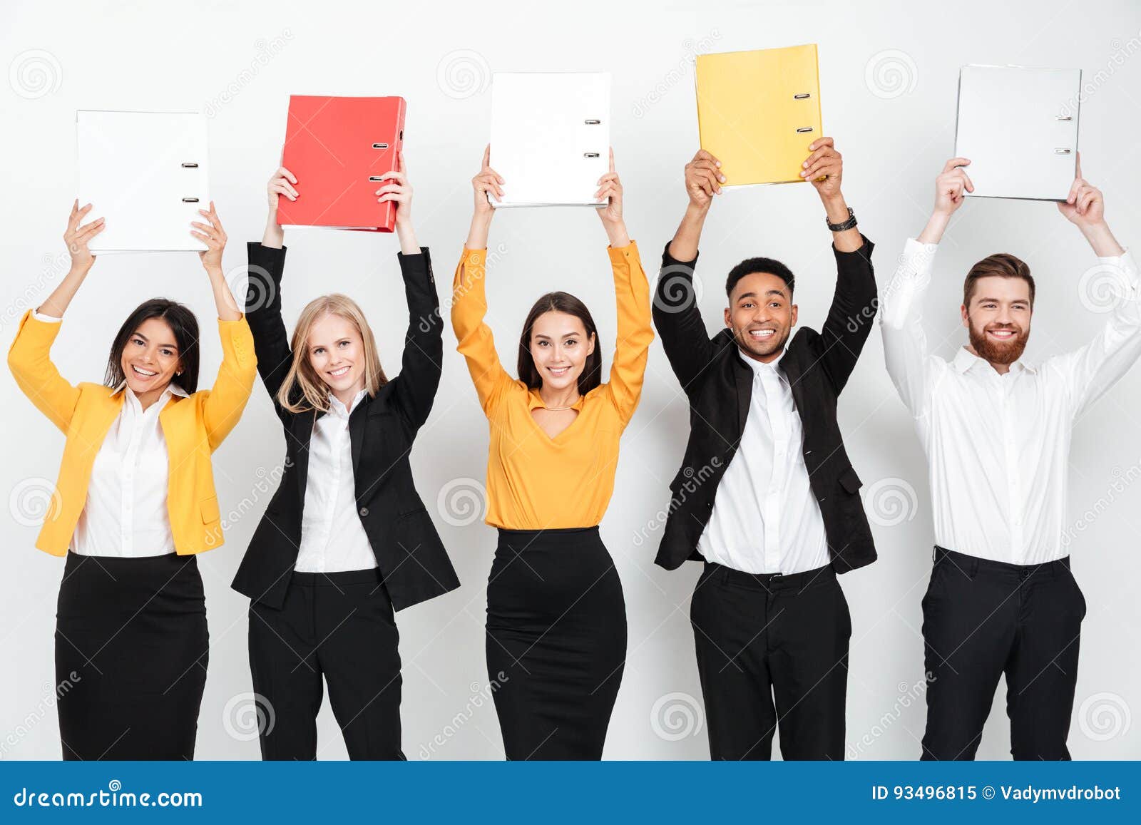 Happy Colleagues Standing Isolated with Folders in Office Stock Image ...