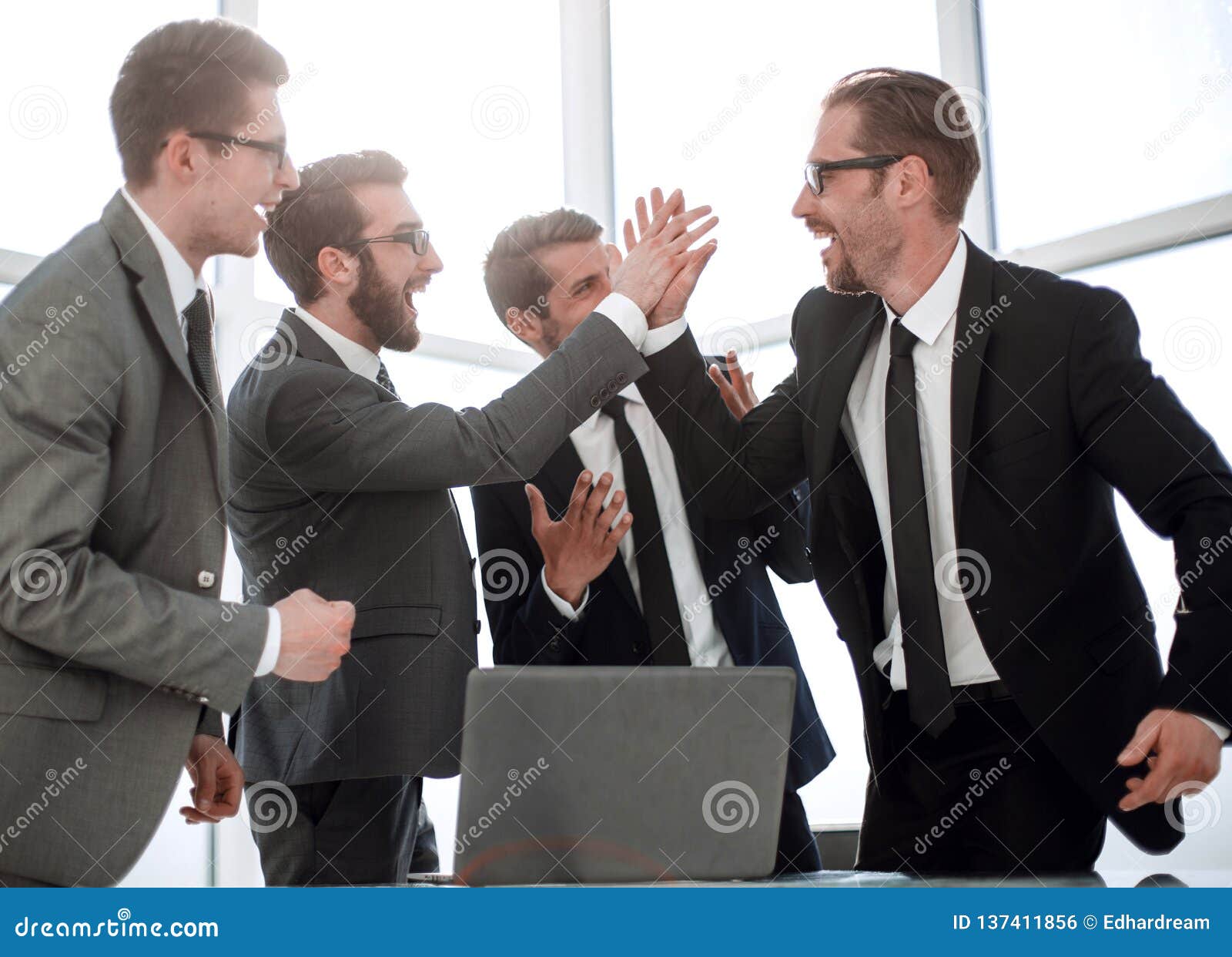 Happy Colleagues Standing in the Office. Stock Photo - Image of group ...