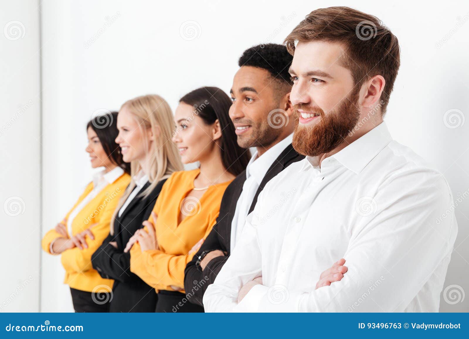 Happy Colleagues Standing in Office Posing. Stock Image - Image of ...