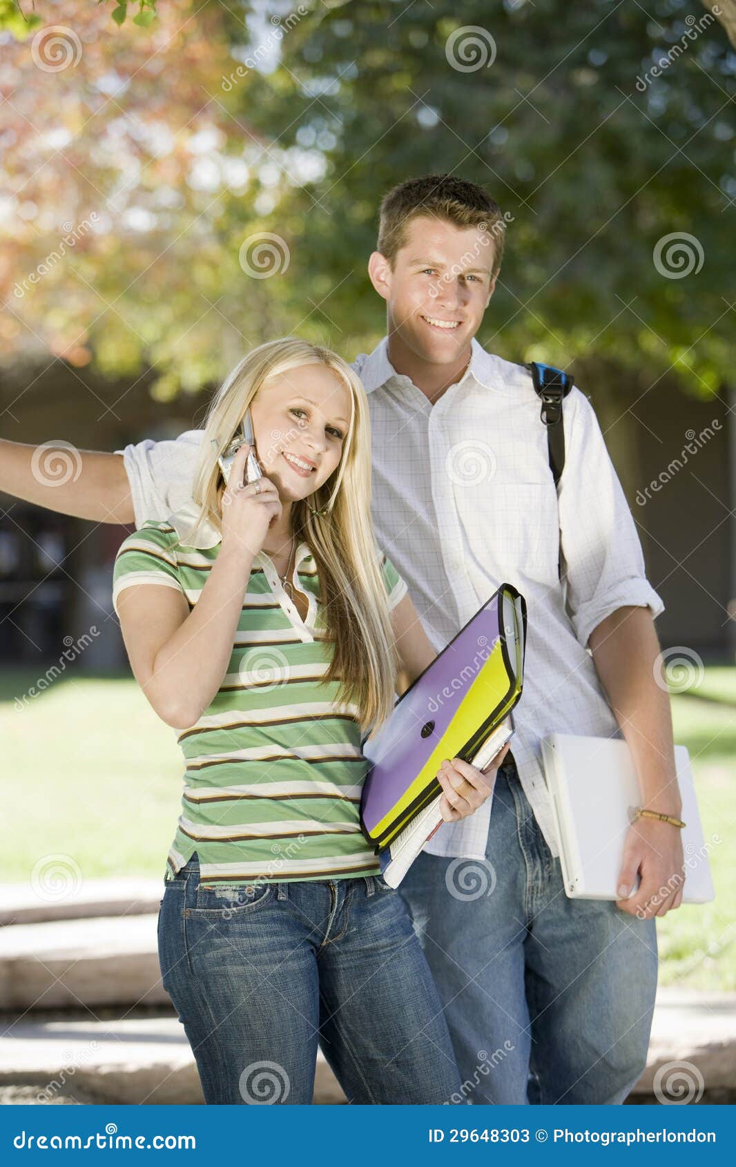 Happy College Friends stock image. Image of cellular - 29648303