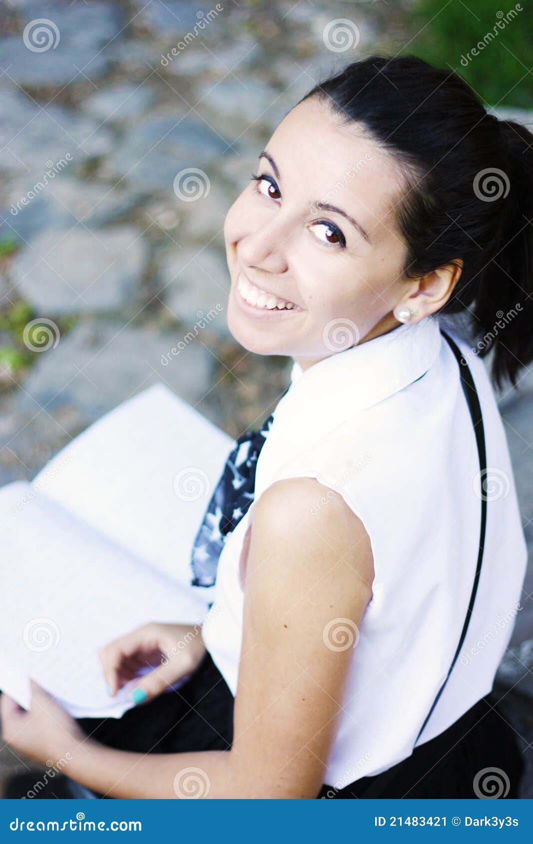 Happy College Girl Studying Outdoors Stock Image - Image of college ...